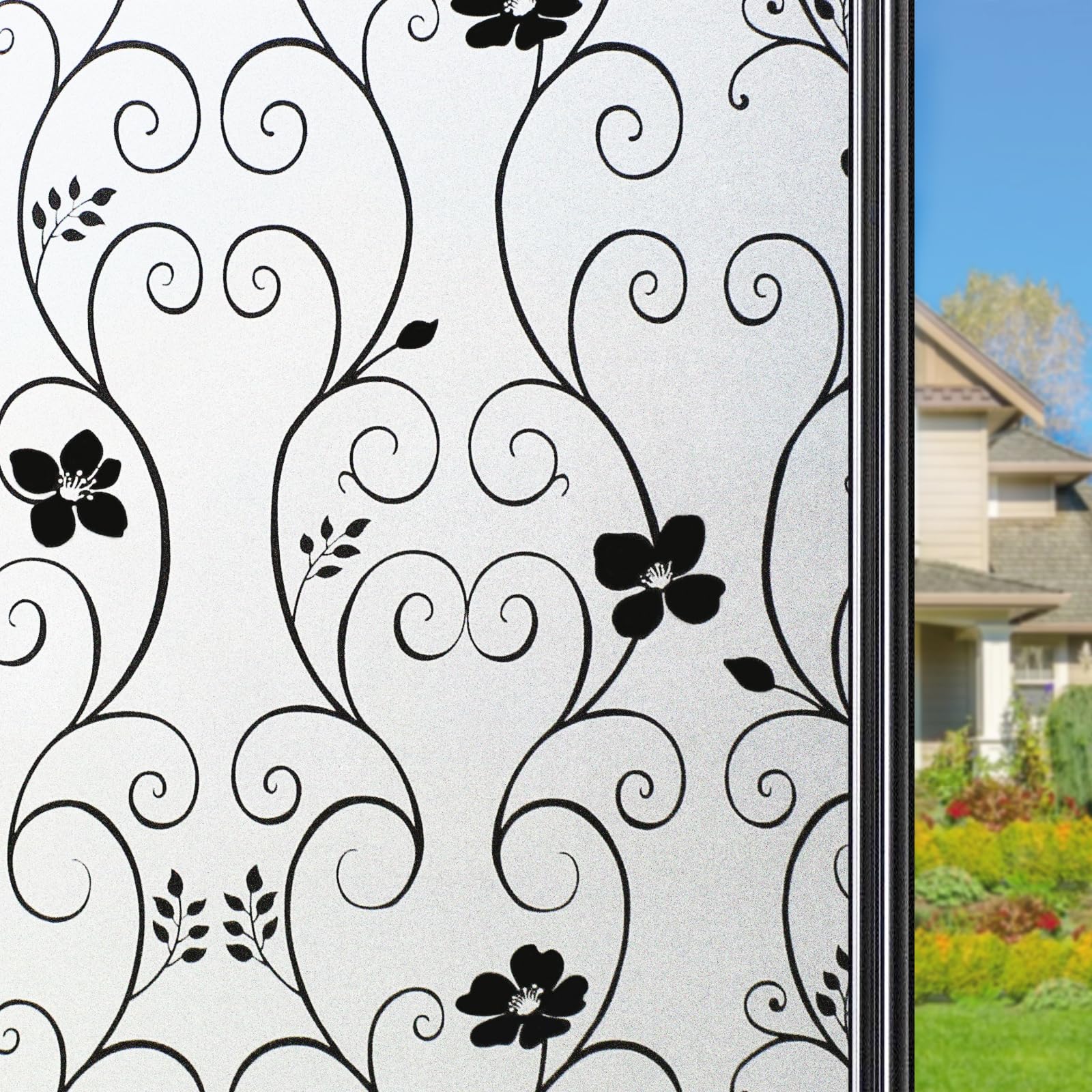 Qualsen Window Film Privacy Frosted Flower Pattern Self Adhesive ...