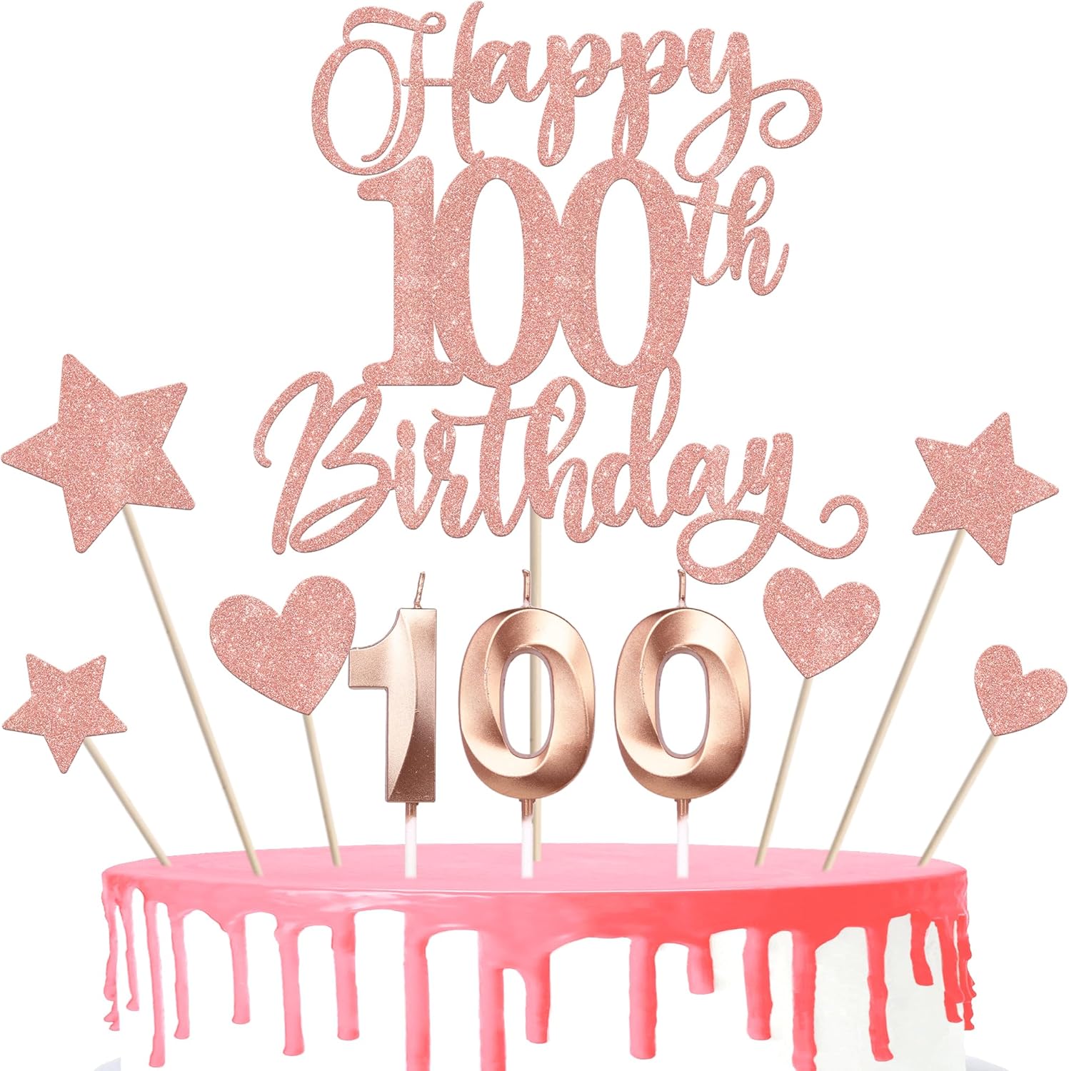 Amazon.com: 13 PCS Happy 100th Birthday Cake Toppers with Heart Star ...