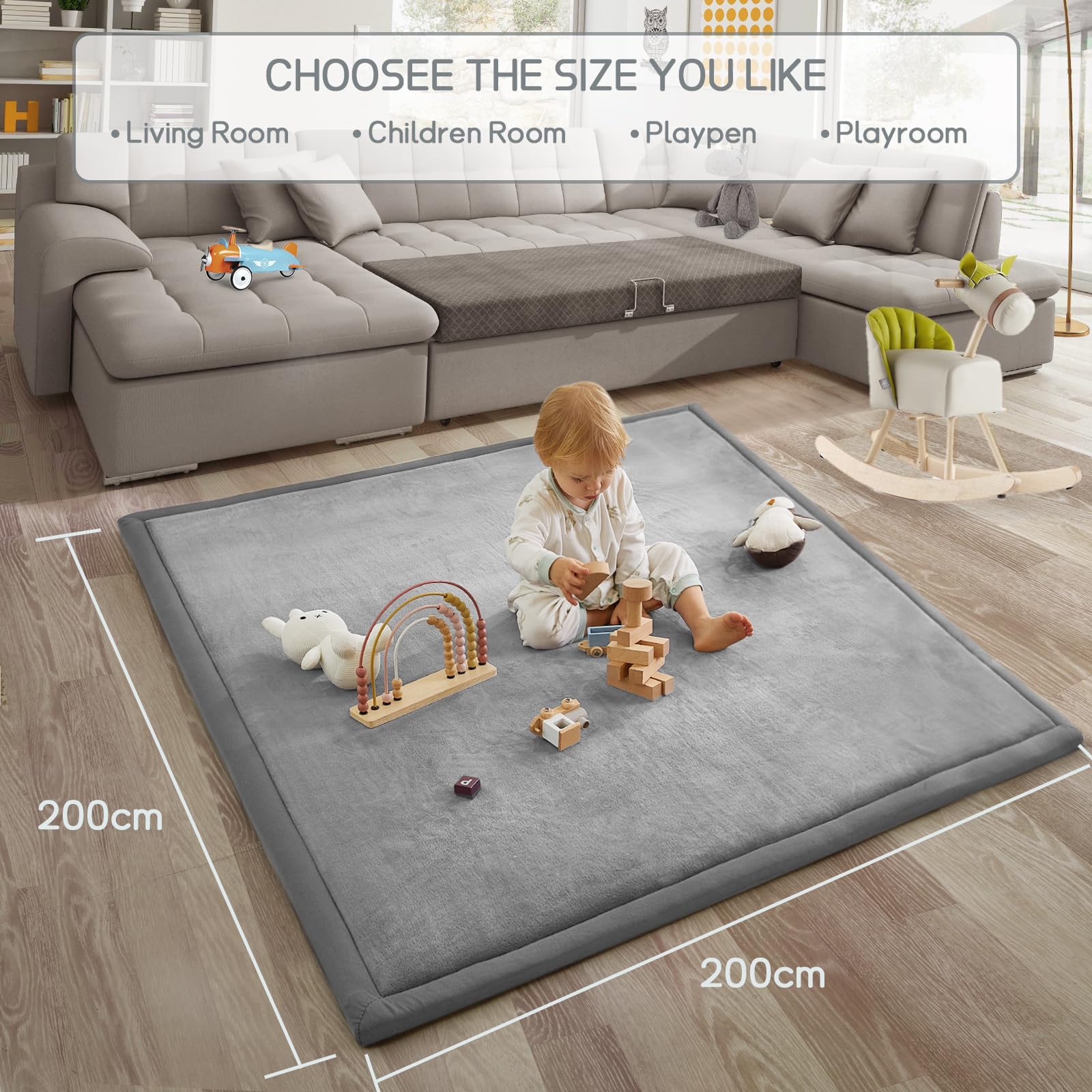 Baby Play Mat Nursery Rug - 6’7” X 6’7” Memory Foam Area Rug Soft ...