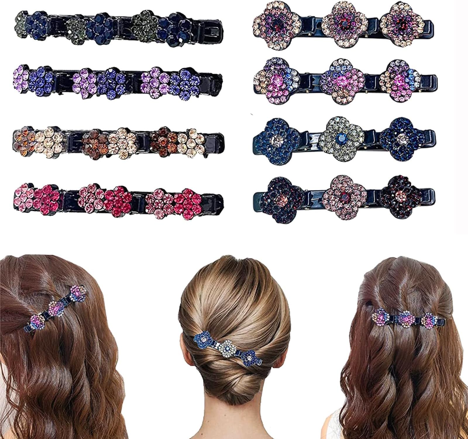 Amazon.com : Sparkling Crystal Stone Braided Hair Clips for Women and ...