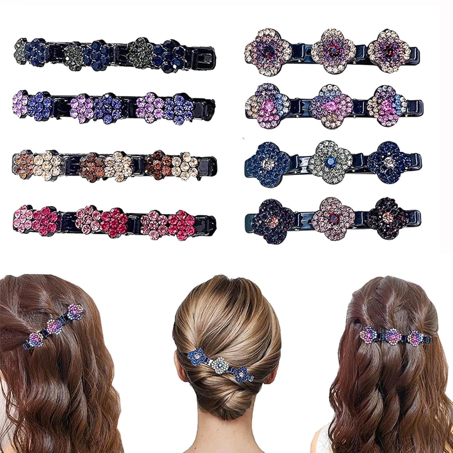 Amazon.com : 8 Pcs Hair Clips for Women Sparkling Crystal Stone Braided ...