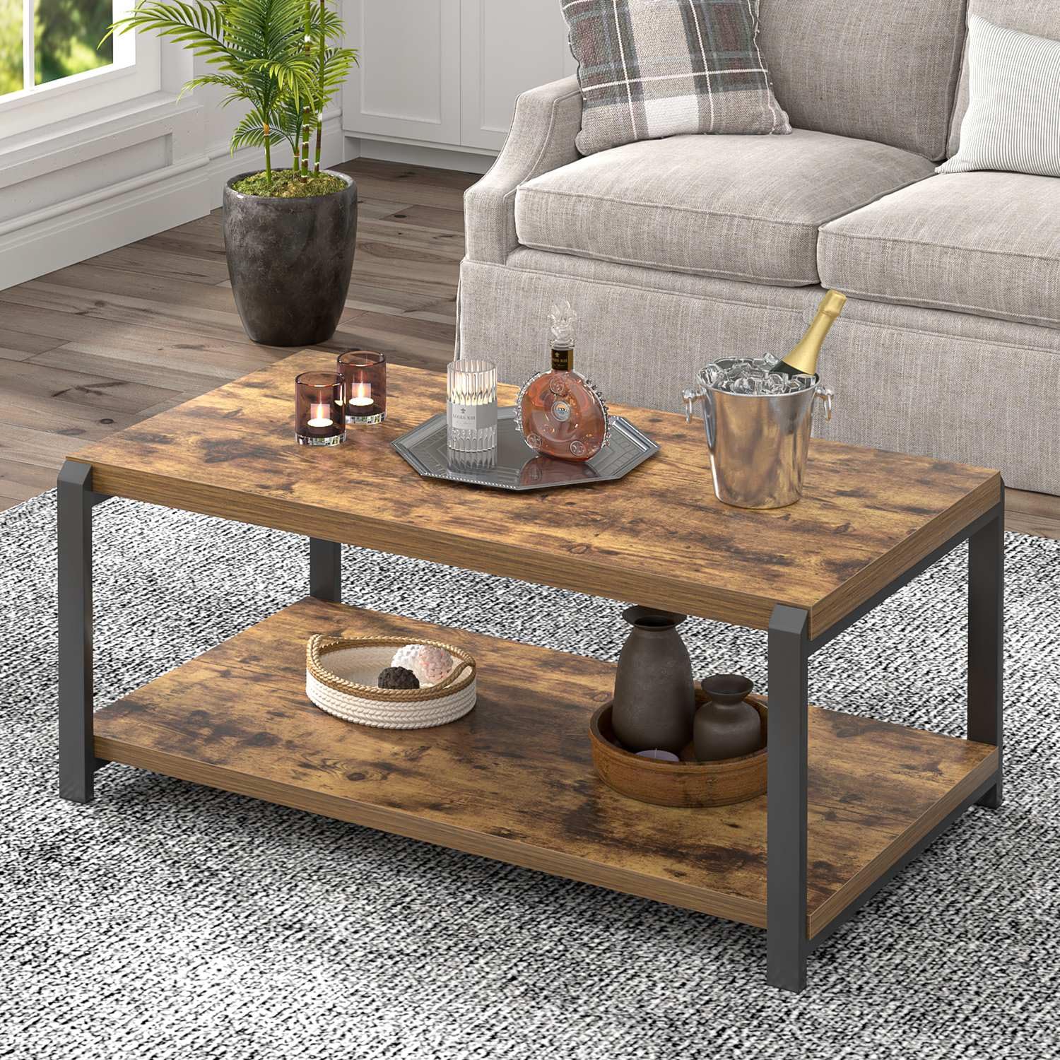 Amazon.com: EXCEFUR Modern Coffee Table, Industrial Wood and Metal ...