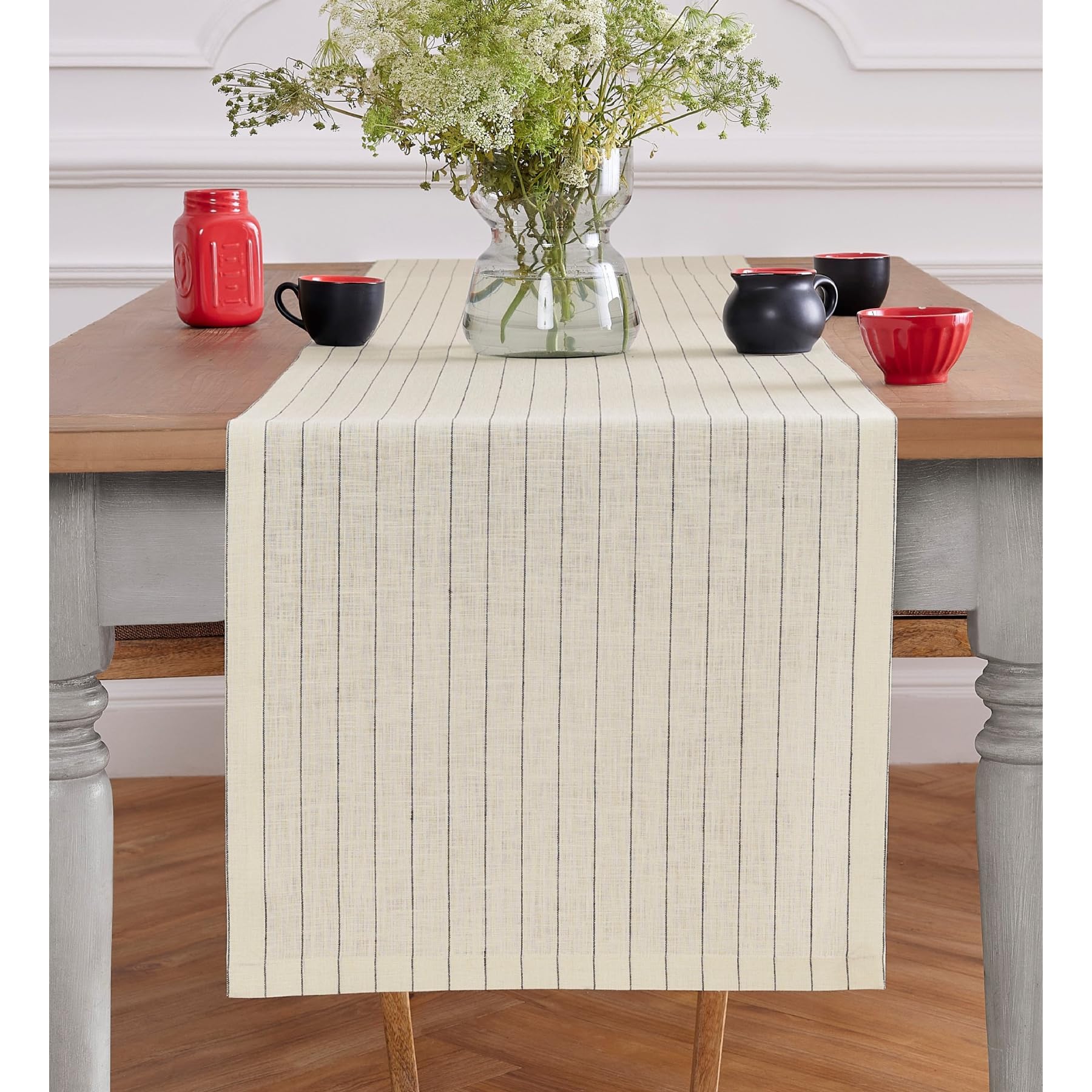 Amazon.com: Solino Home Pinstripe Linen Table Runner 108 inches Long ...