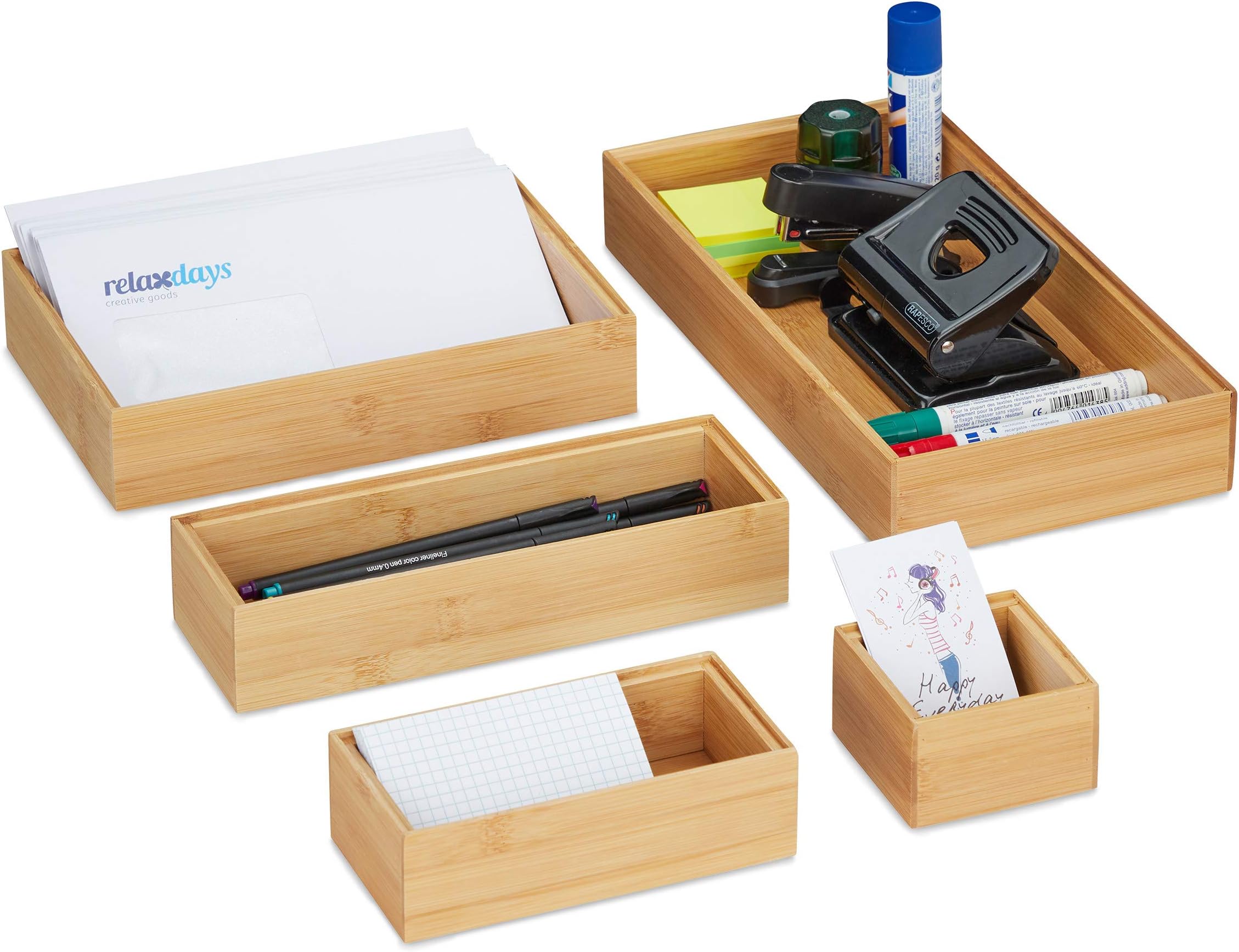 Set di 8 Scatole Organizer per Cassetti - In Legno di Bambù Sostenibile ...