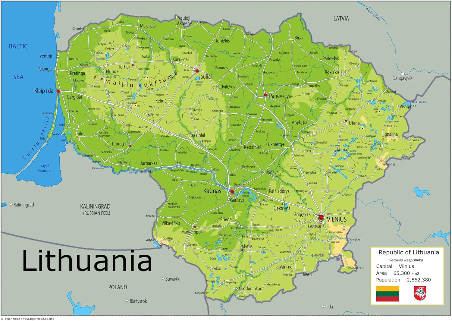 Physical Map of Lithuania - The Oxford Collection - Size A1 - Paper Laminated : Amazon.co.uk ...