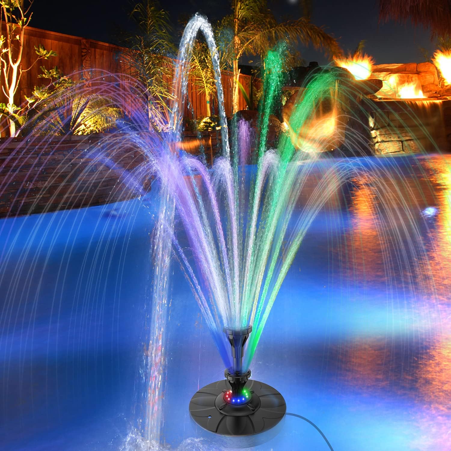 Amazon.com: Yzert Pond Fountain Pump with 12 LED Lights, 32.8ft Power Cord Adapter 6W Outdoor ...