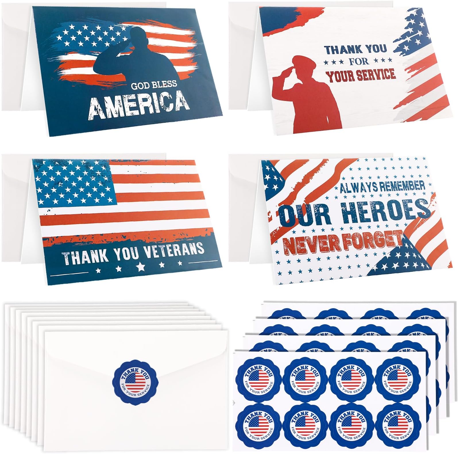 Amazon.com : Seajan 200 Pcs Patriotic Thank You Cards with Envelopes ...