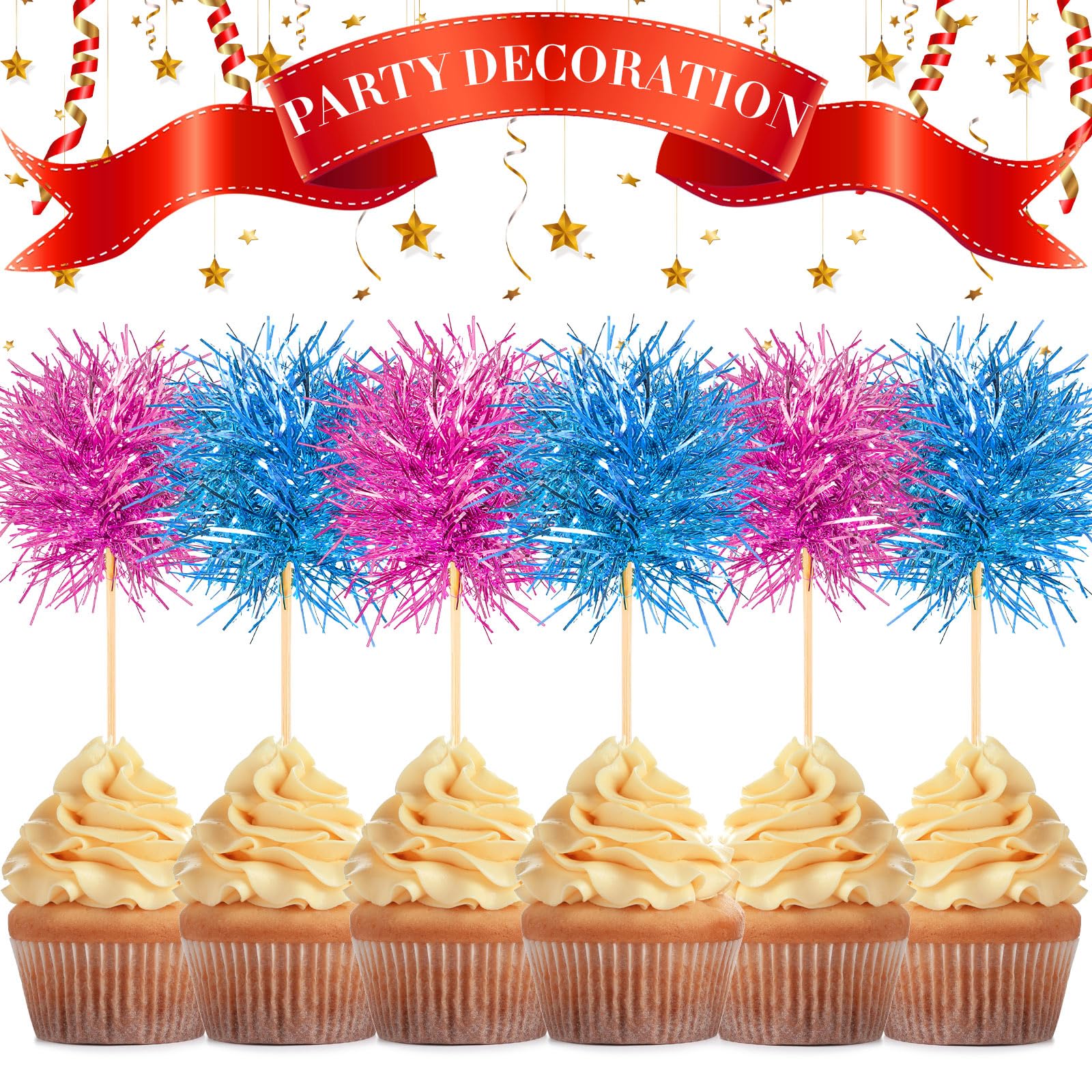 Snapklik.com : Chinco 100 Pcs Foil Firework Cupcake Toppers Sparkle ...