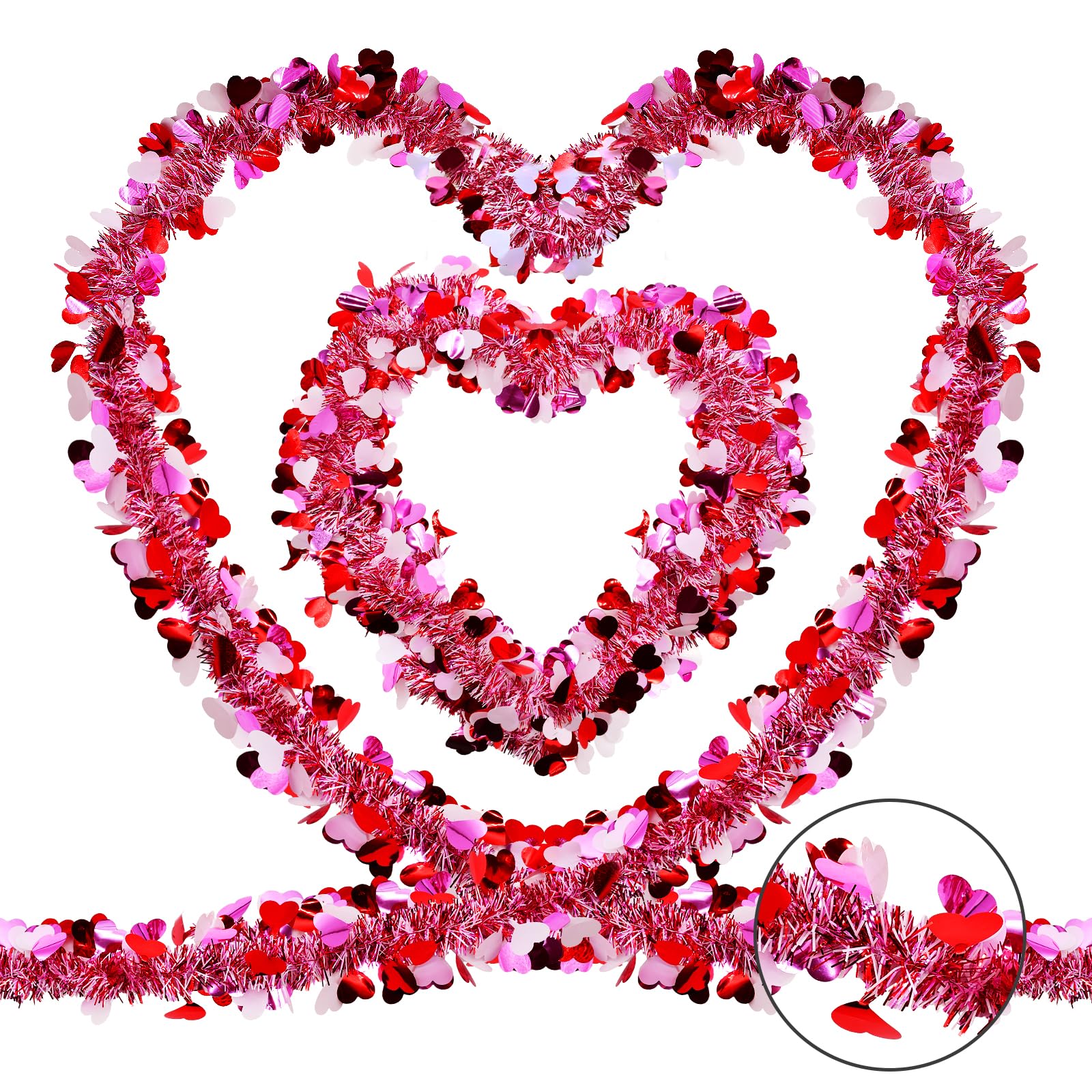 Amazon.com: 4 Strings Total 26.4 ft Valentine's Day Tinsel Garlands ...