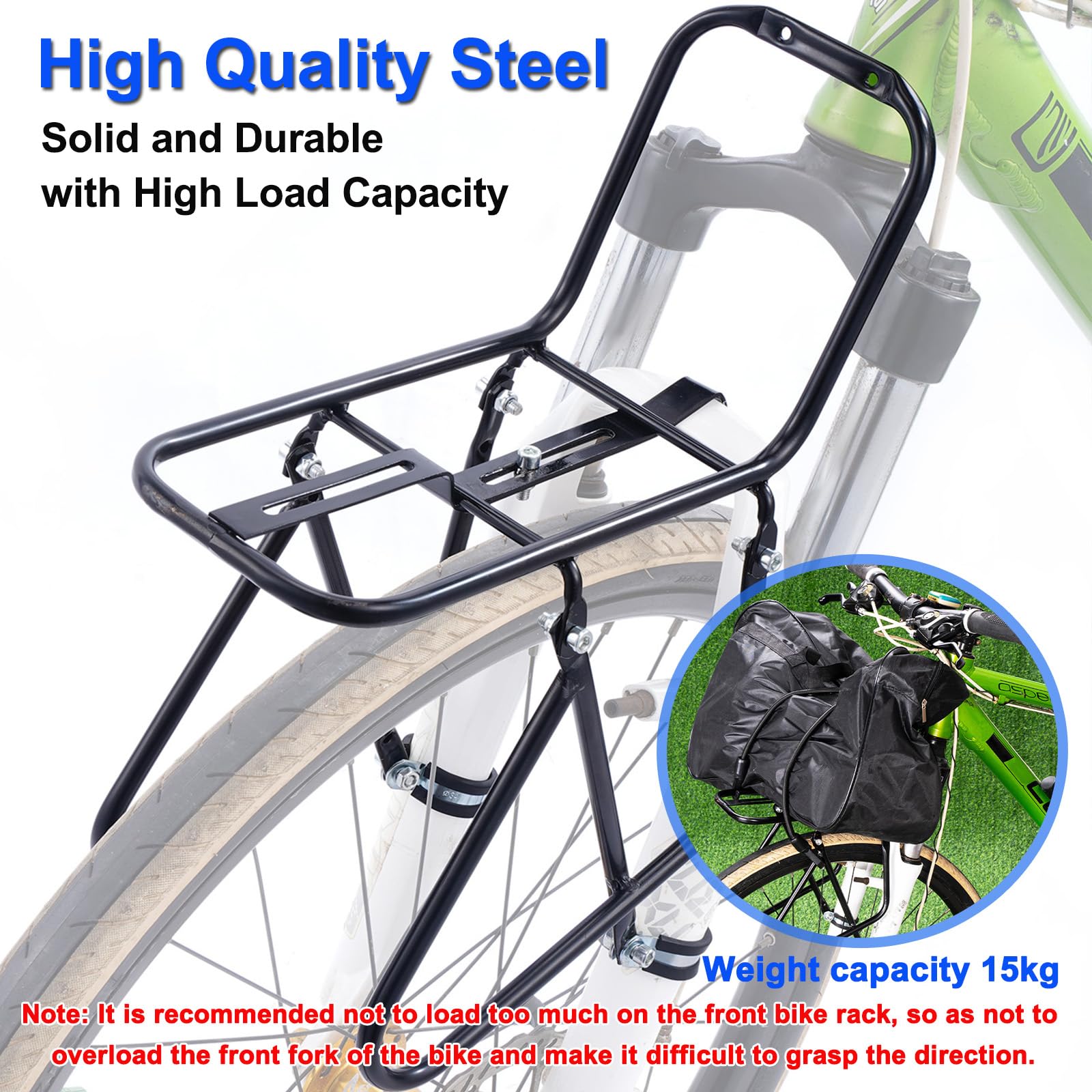 Snapklik.com : Bicycle Front Rack, 15KG Capacity Bike Cargo Rack ...