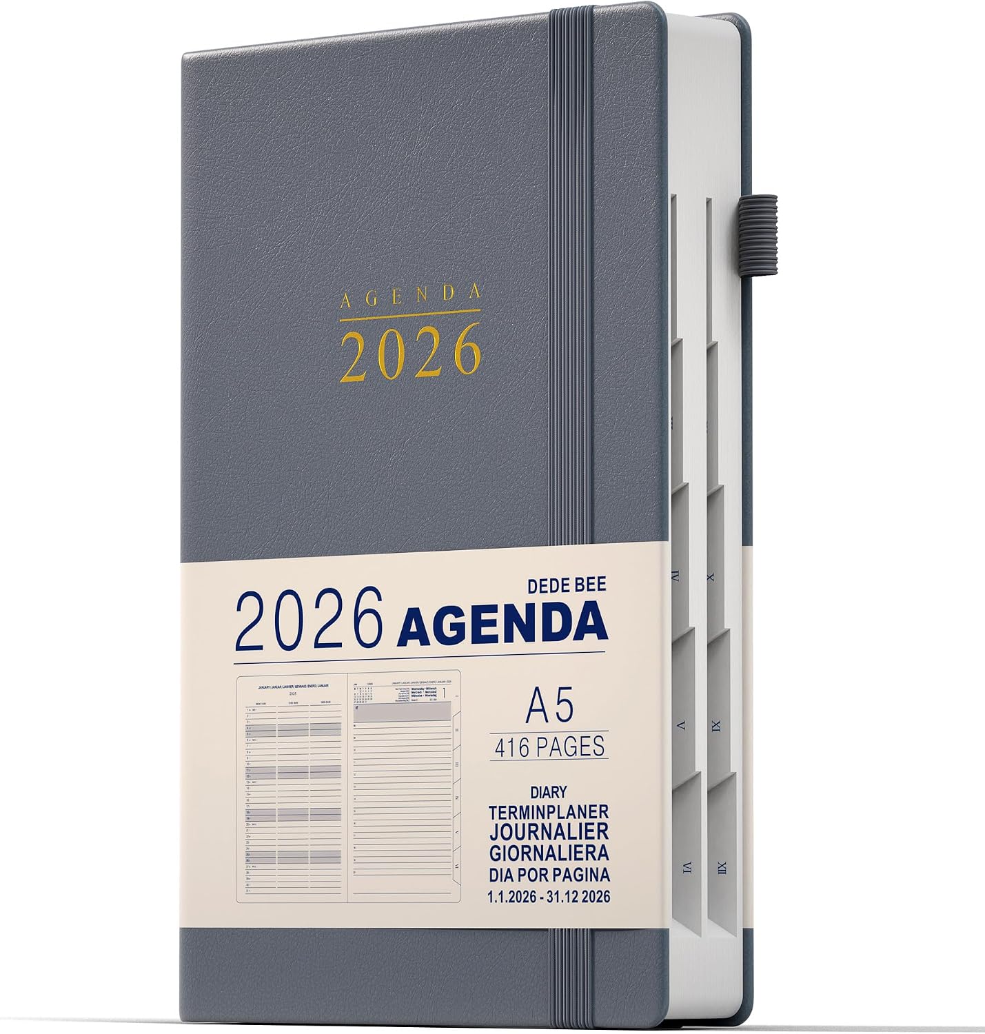 DeDe Bee Agenda 2026 Journalier, A5 Multilingue Planner Total 416 Pages ...