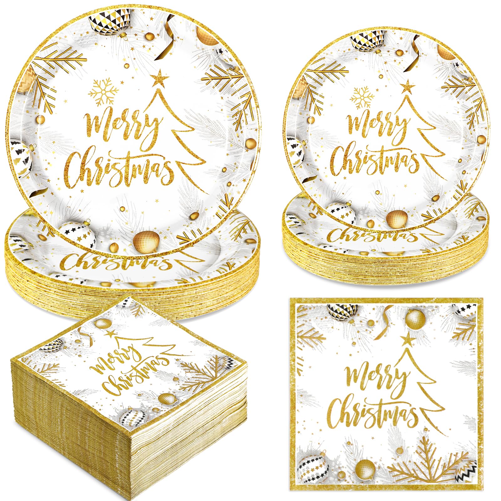 Amazon.com: Homlouue Christmas Plates and Napkins, Christmas Tree Gold ...