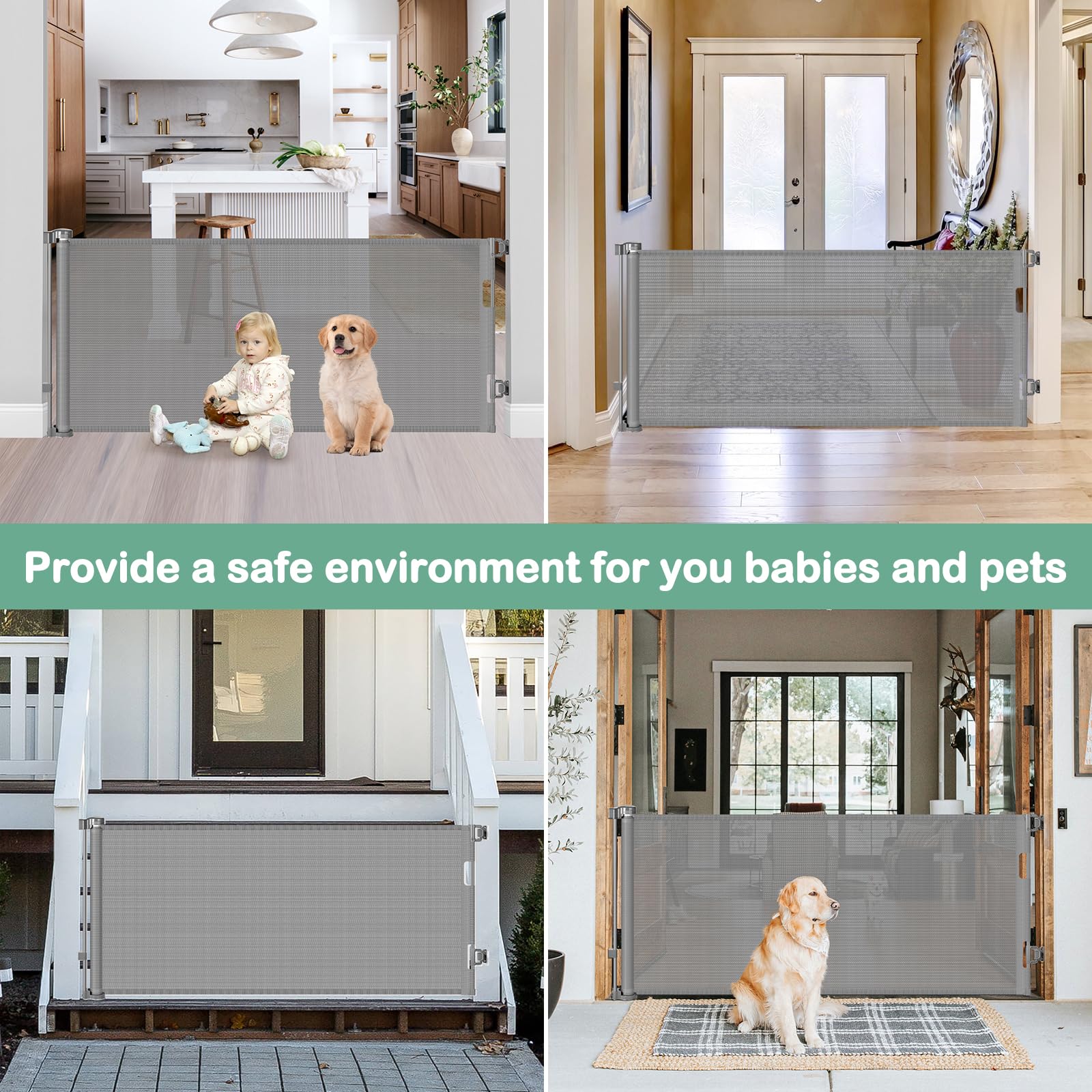 Snapklik.com : 80 Inch Wide Retractable Baby Gates For Dogs Indoor ...