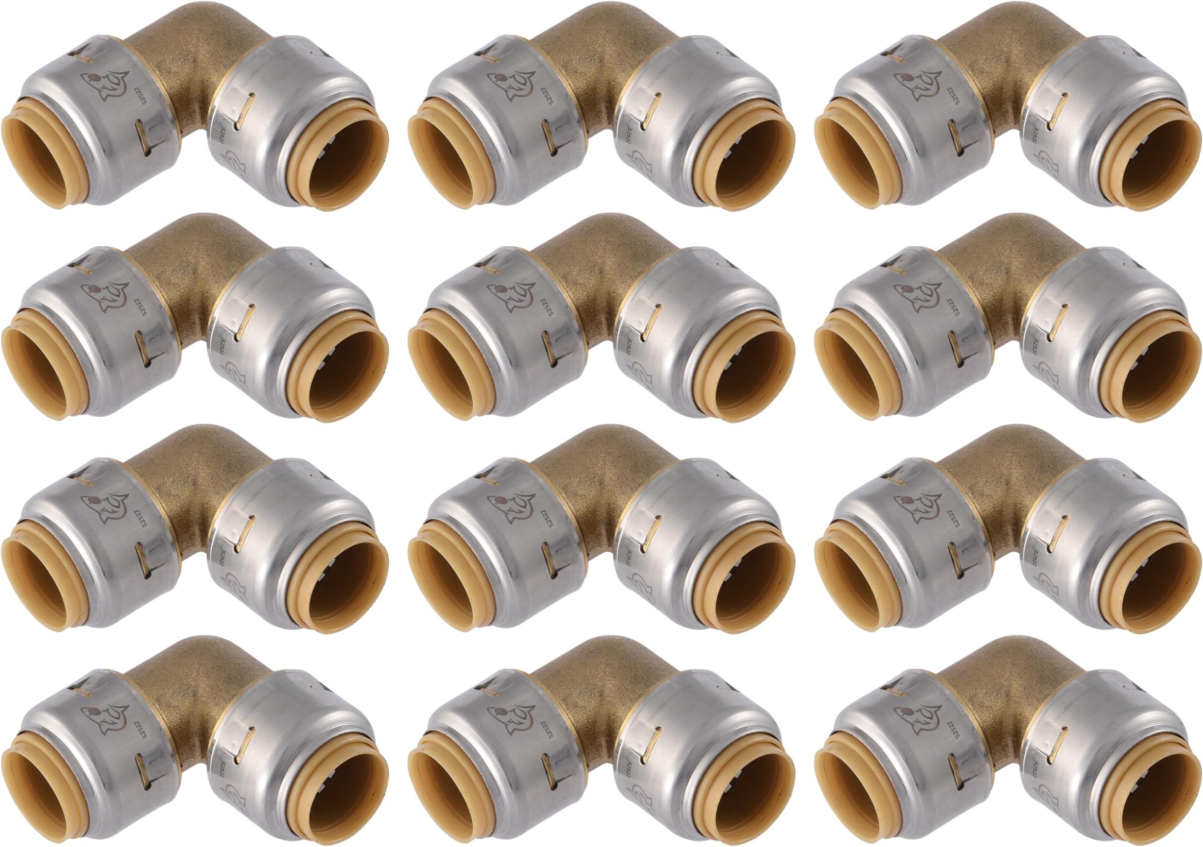 SharkBite Max 1/2 Inch 90 Degree Elbow, Pack of 12, Push to Connect Brass Plumbing Fitting, PEX ...
