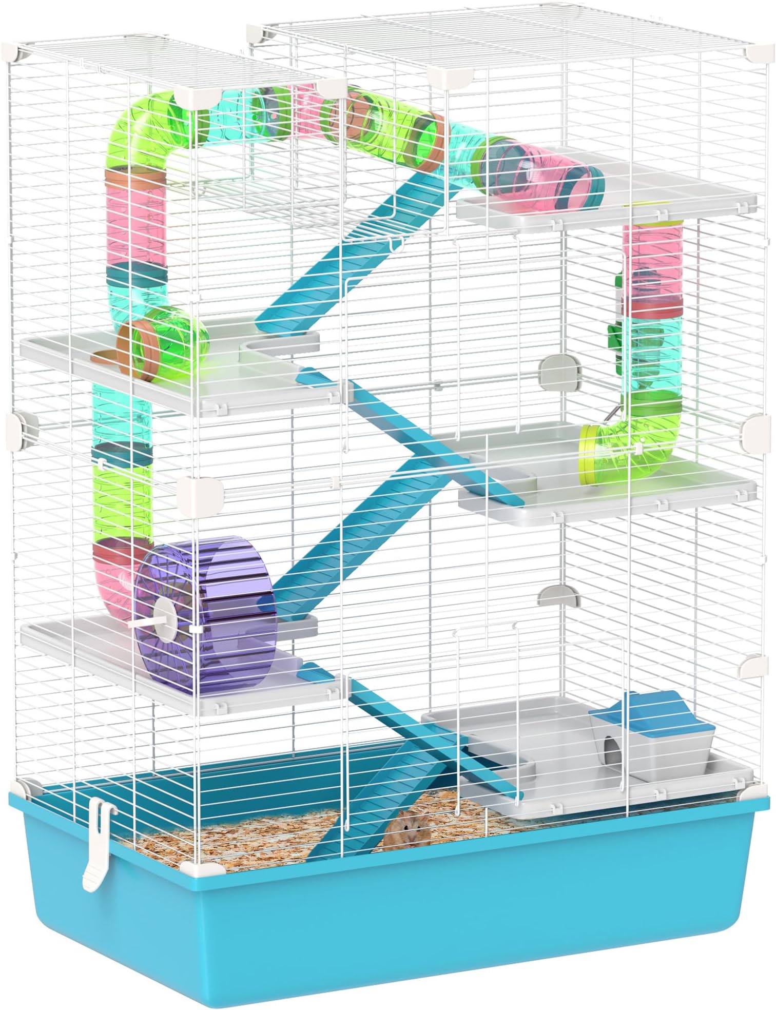 Amazon.com : PawHut Hamster Cage, 6 Tier Small Animal Cage with Tubes ...