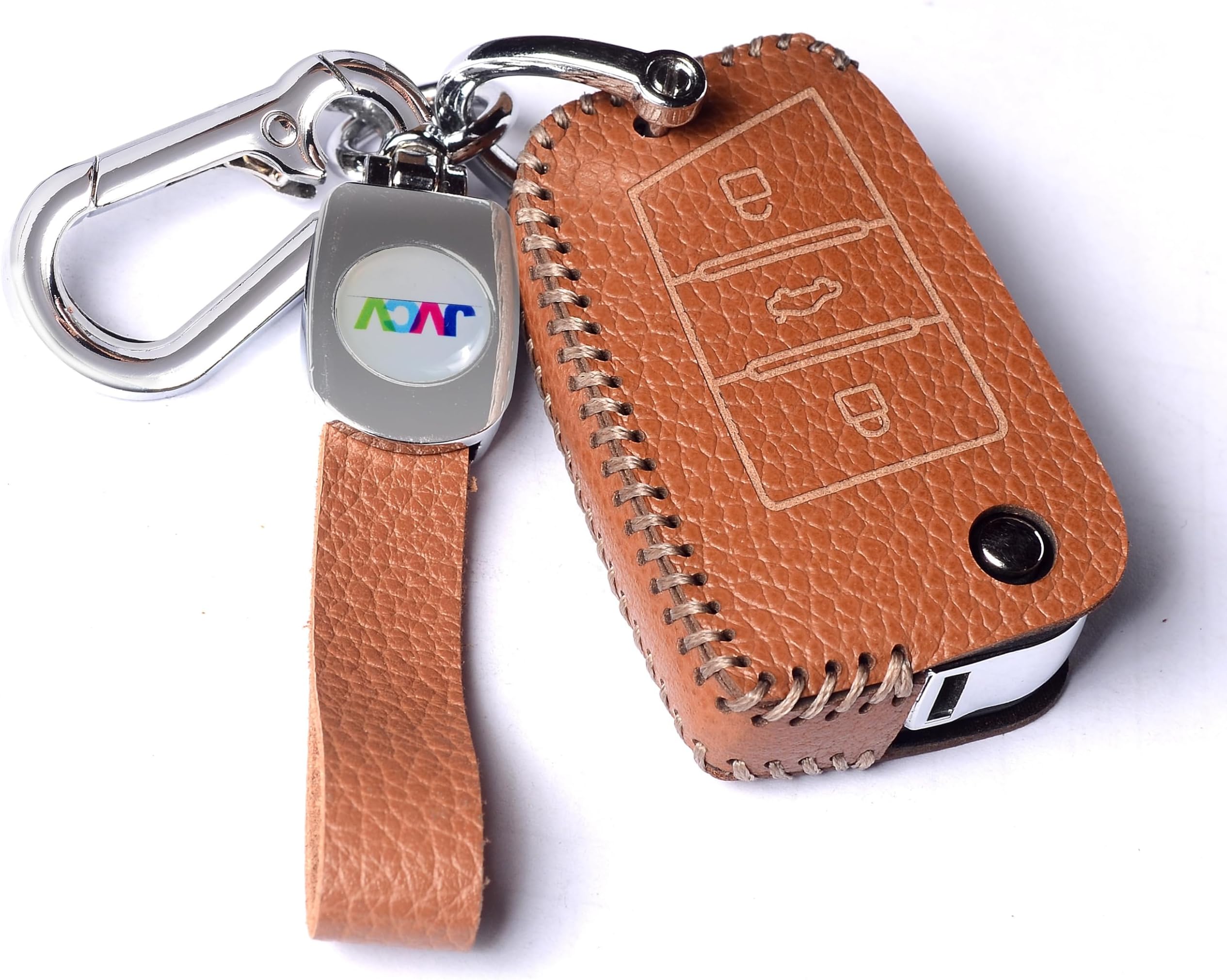 JVCV® Soft Handmade Lychee Pattern Leather Key Cover Compatible with ...