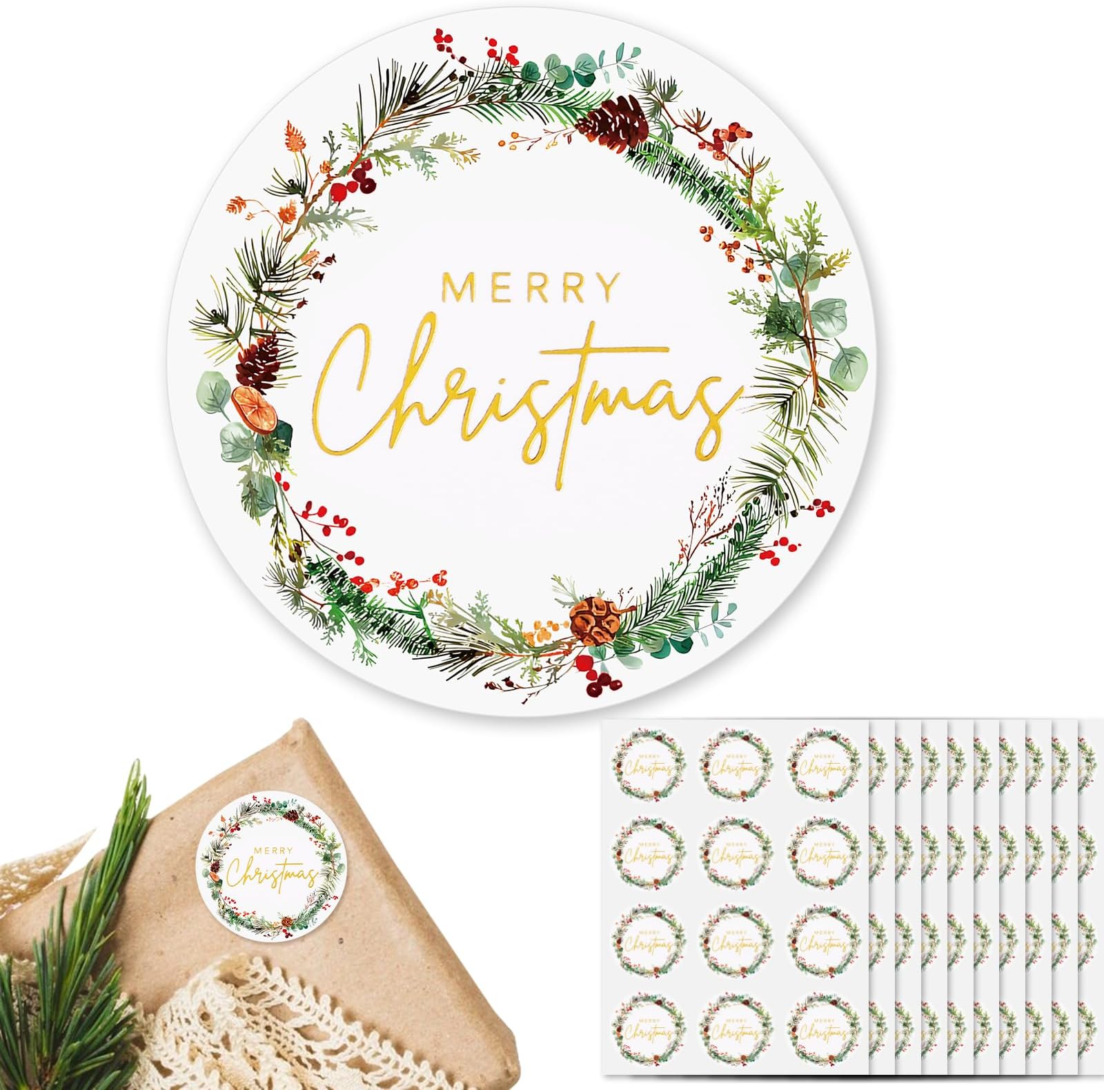 Amazon.com: Foil Merry Christmas Sticker Seals - Set of 40, 2 Sheets, 1 ...