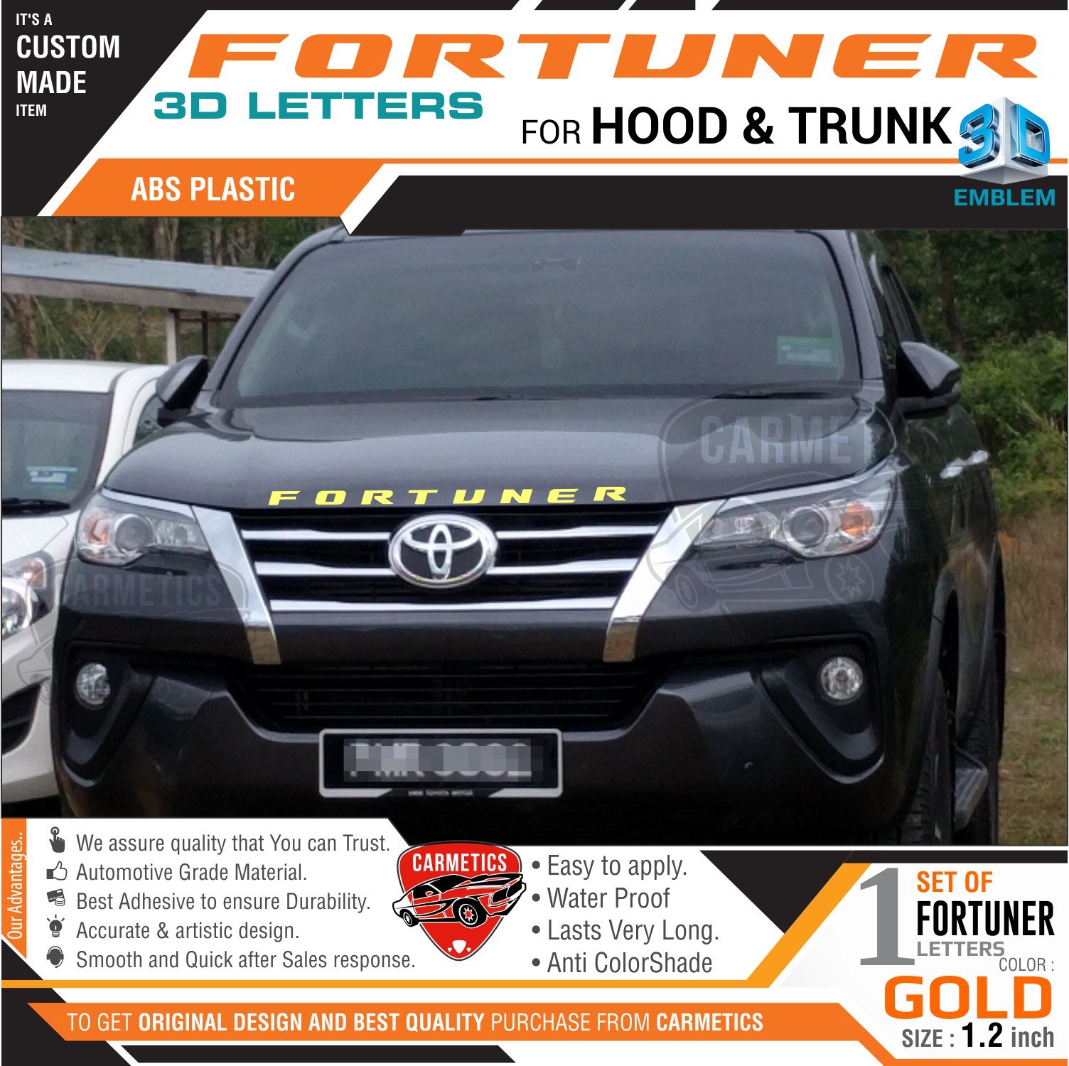 Buy CarMetics Fortuner 3D Letters for Toyota Fortuner Gold Color - 3D ...