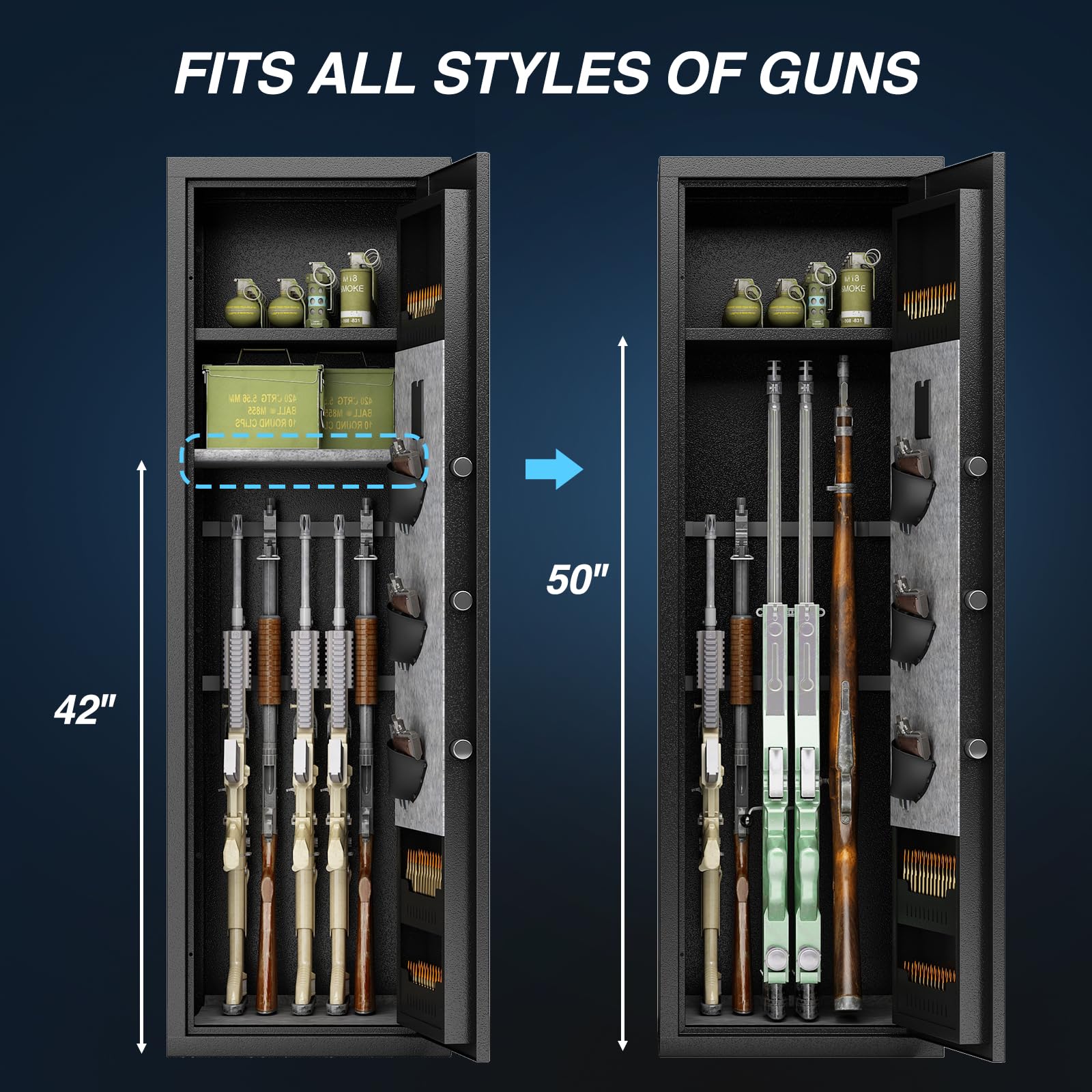 5 Gun Safe Cabinet with 3 Pistol Pouches,Biometric Large Gun Cabinet ...