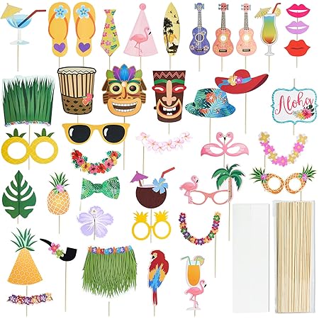 Amazon.com: PHOGARY Luau Party Decorations Luau Photo Booth Props Kit ...