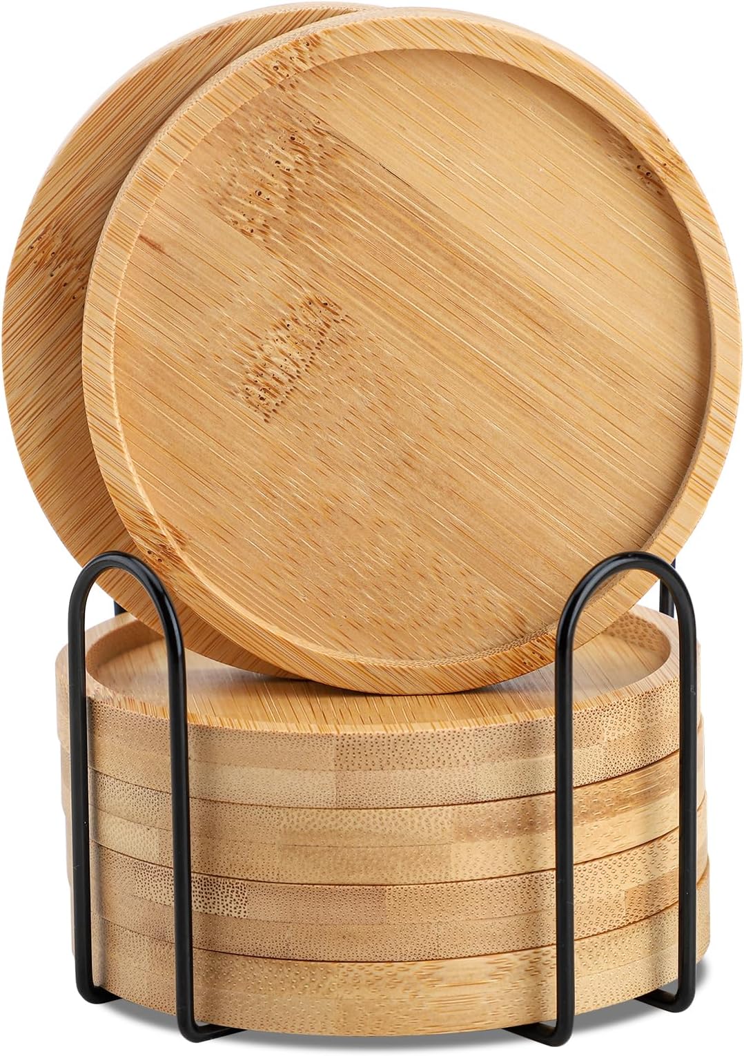 WLWNWFT Bamboo Coaster Set of 6 with Lid Holder for Coffee Table ...