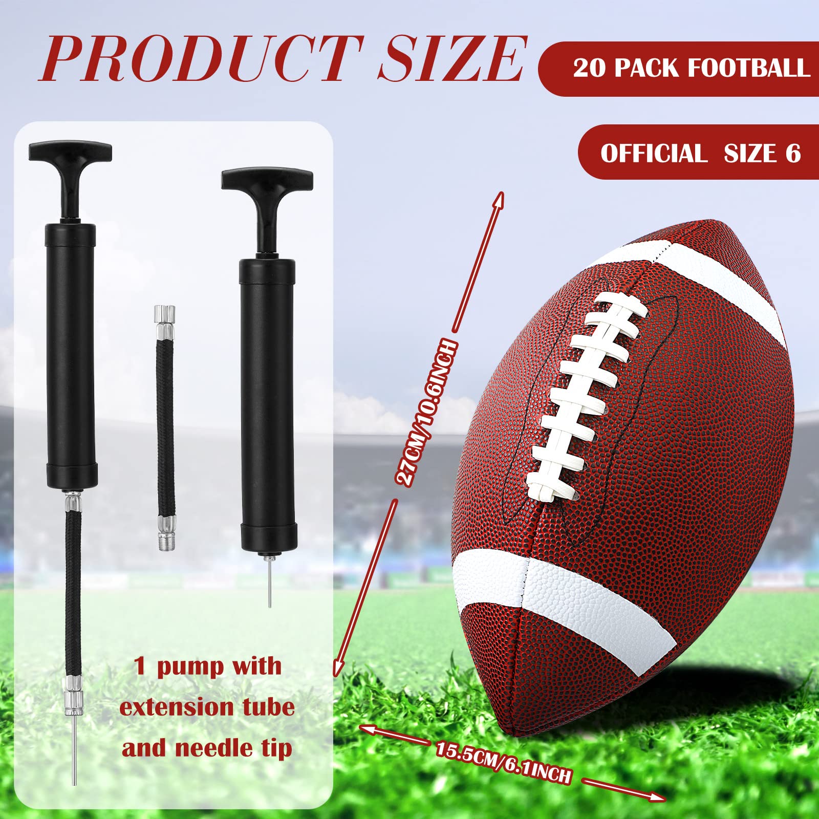 Jerify 20 Pack Composite Leather Footballs Bulk Official Size 6 ...