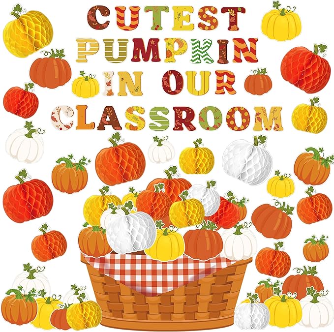 Amazon.com: Fall Pumpkin Classroom Bulletin Decorations Cutest Pumpkin ...