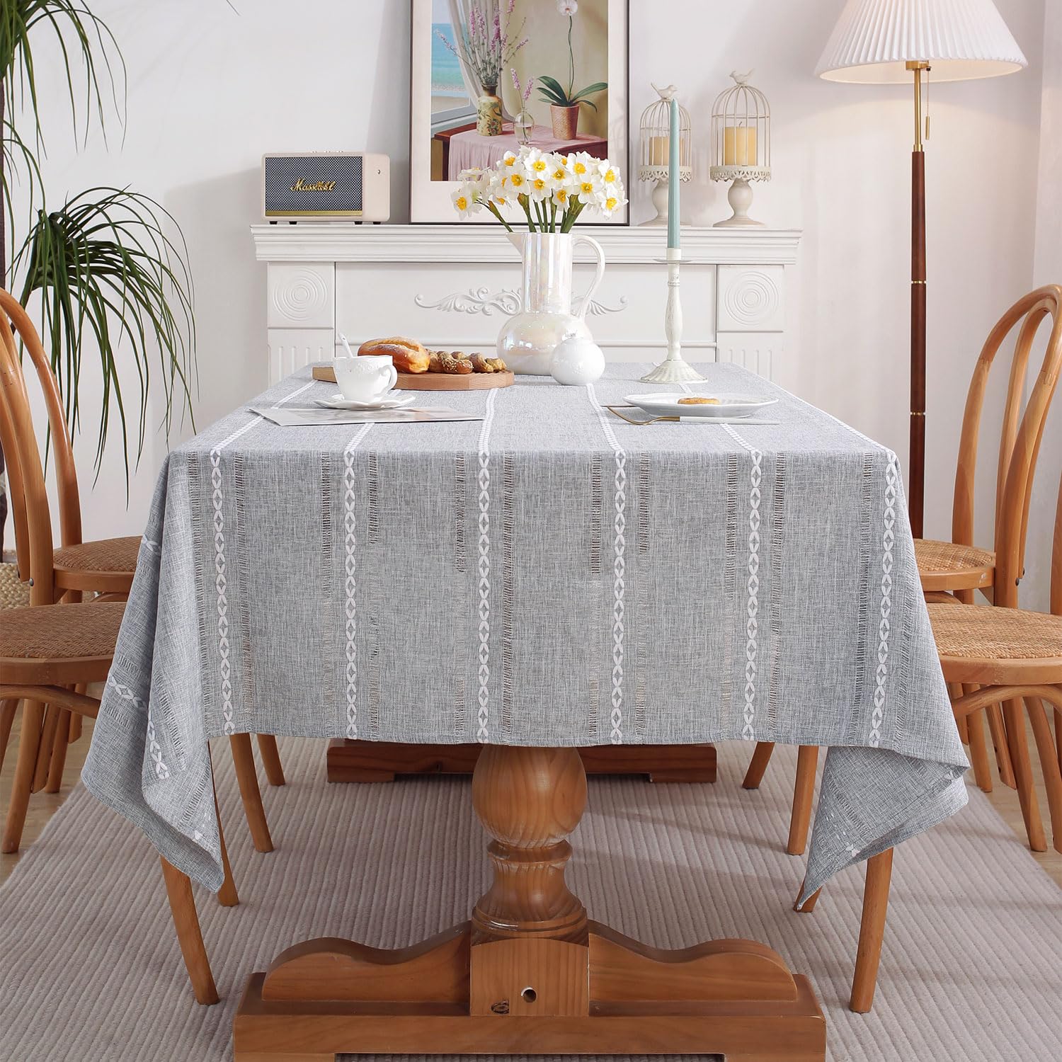 Amazon.com: GSG Rustic Linen Table Cloth Boho Style Grey,Kitchen Dining ...