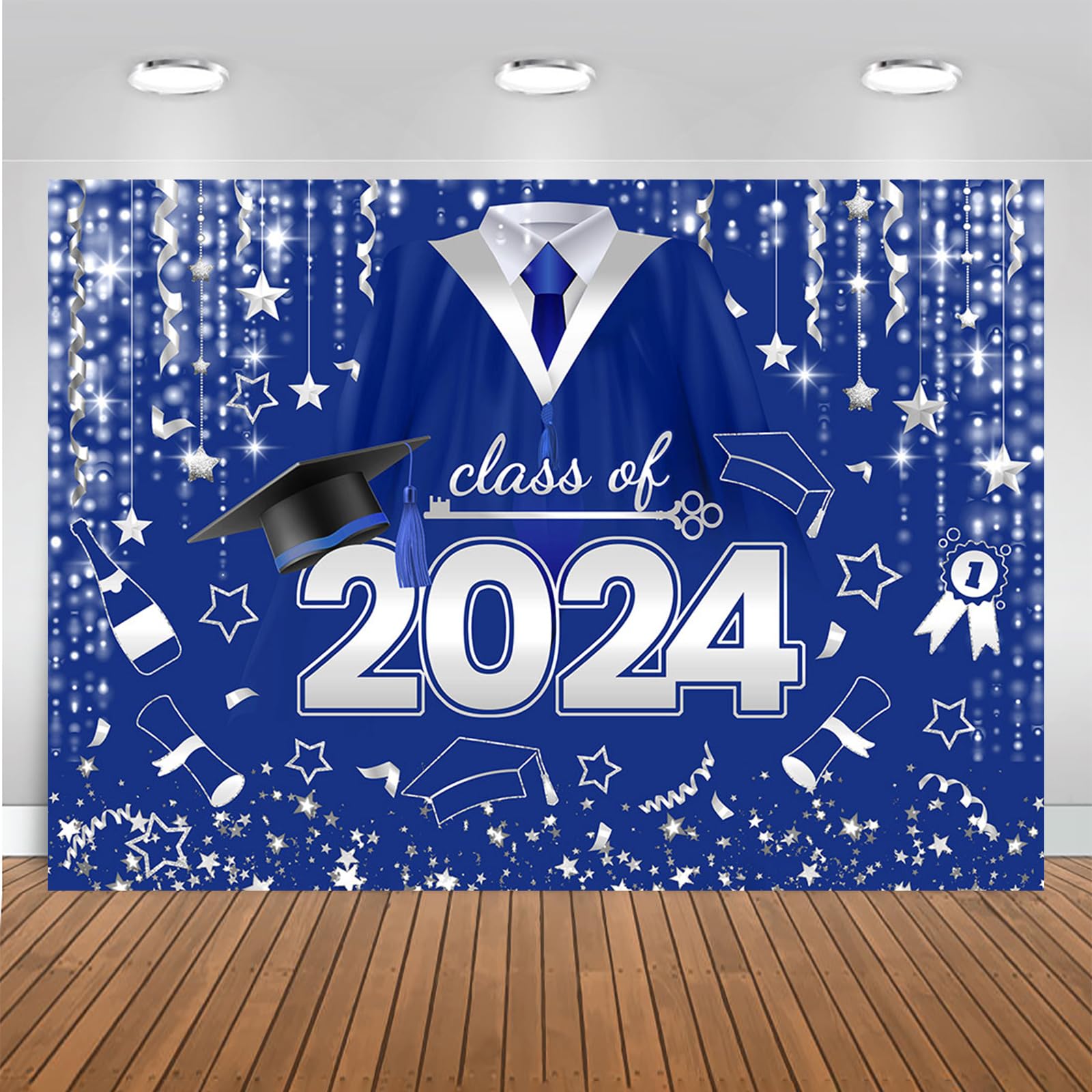 Amazon.com : Mocsicka Class of 2024 Graduation Backdrop Navy Blue ...