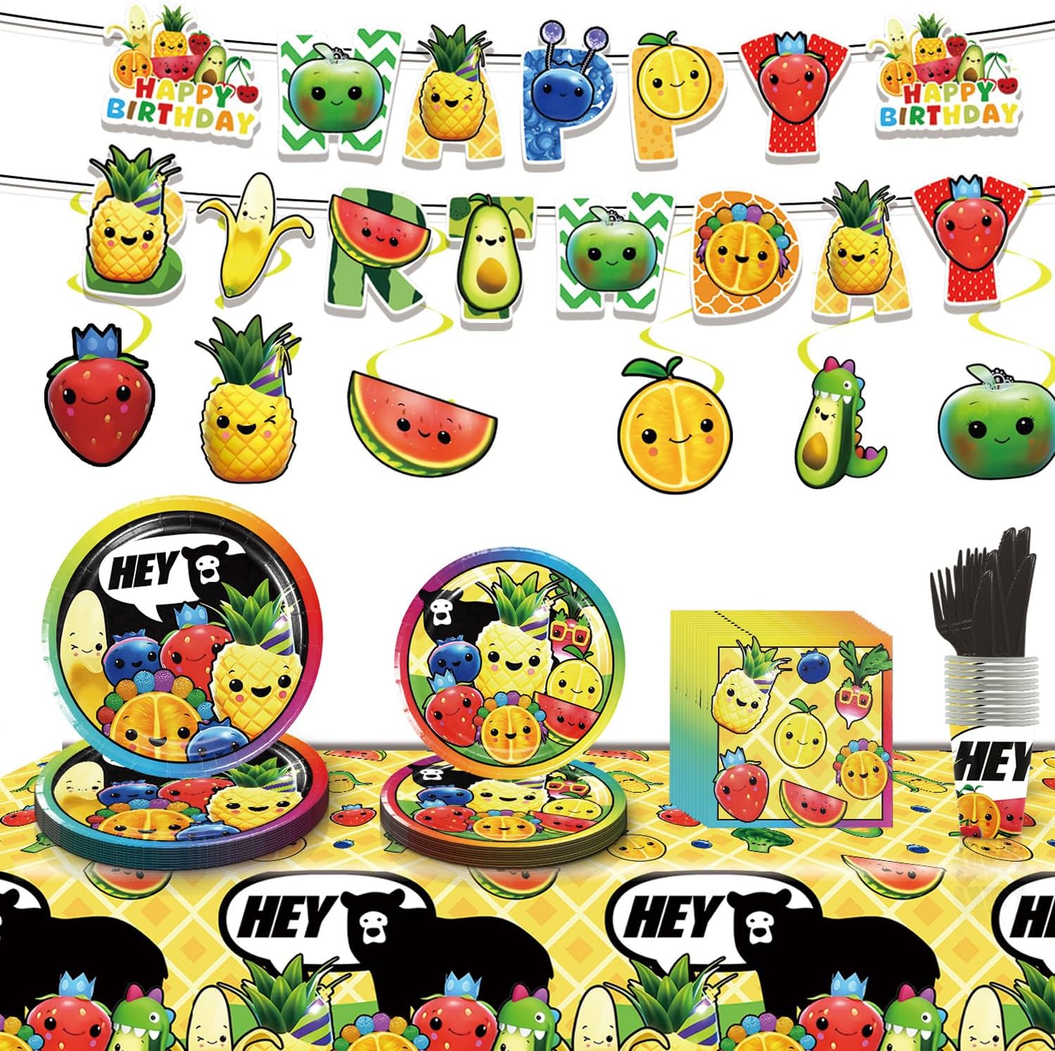 Amazon.com: 148Pcs Fruit Birthday Party Plate Fruit Birthday Party ...
