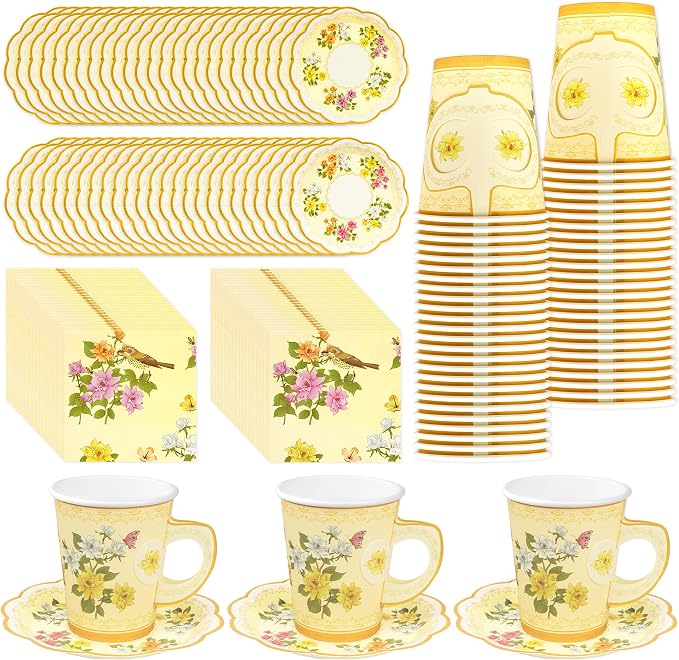 Amazon.com | Disposable Tea Party Cups - 50 Pack Floral Tea Cup and ...