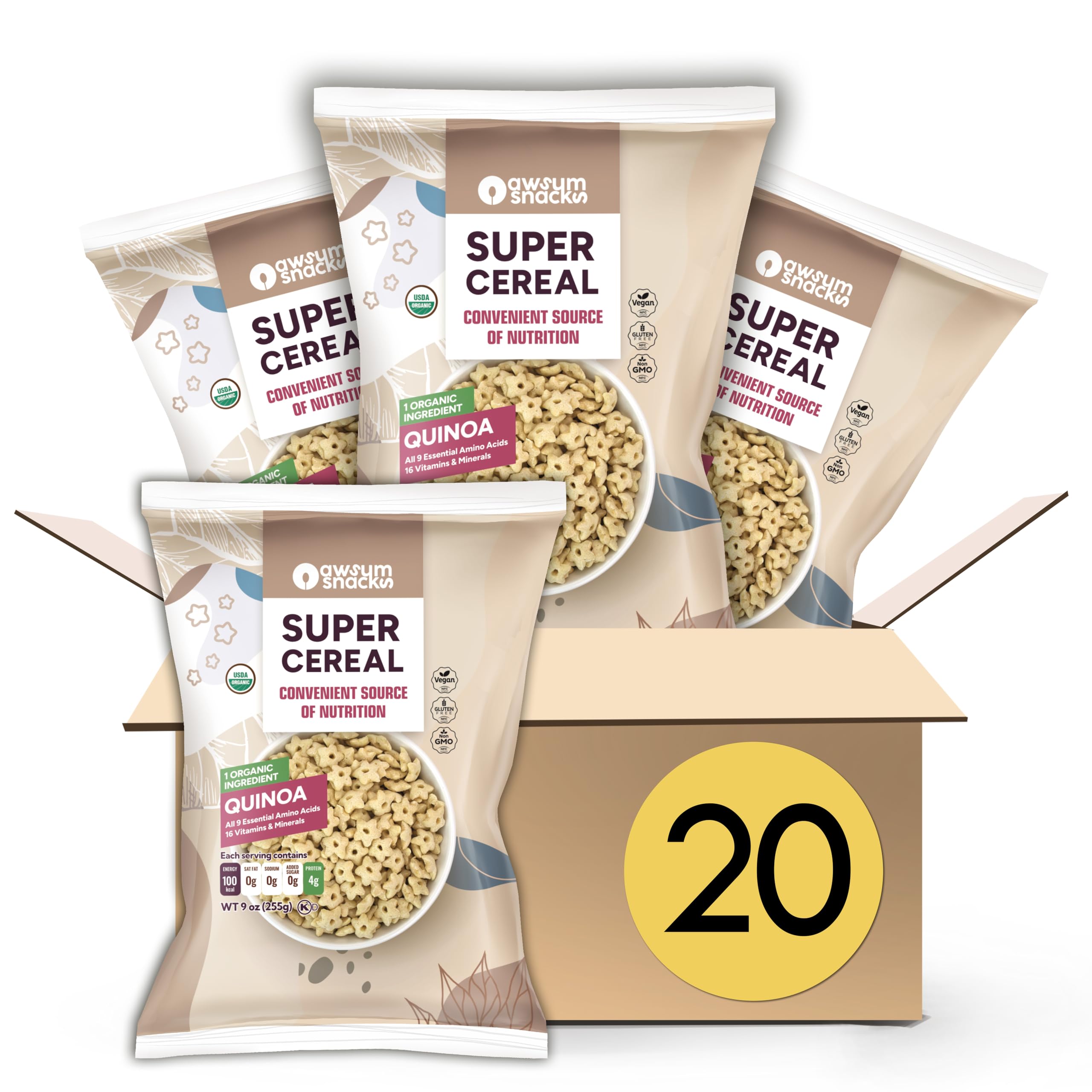Amazon.com: Awsum Snacks SUPERCEREAL 6oz (Pack of 20) - Certified USDA ...