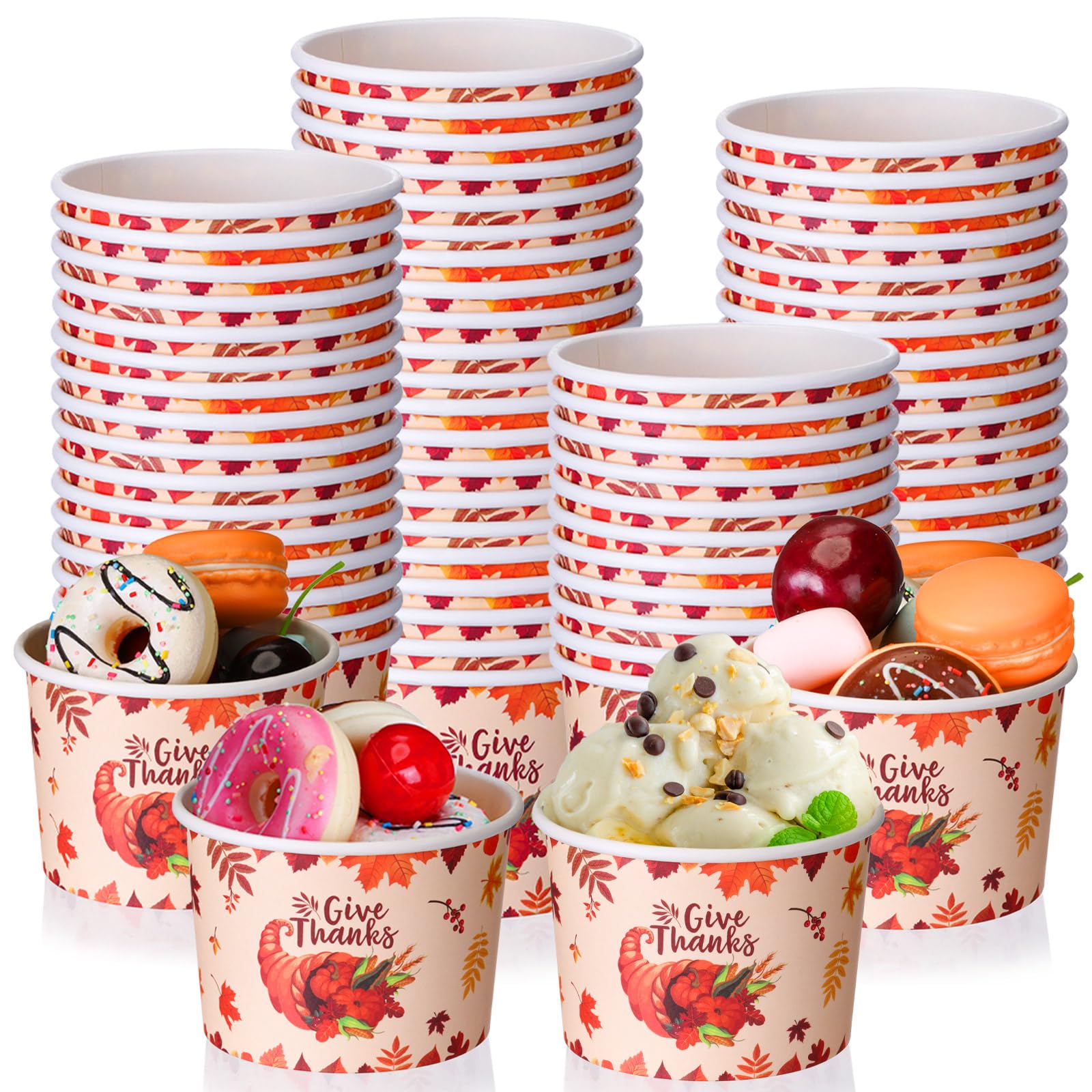 Suttmin 60 Pcs Thanksgiving Bowls Fall Treat Candy Paper Snack Cups ...
