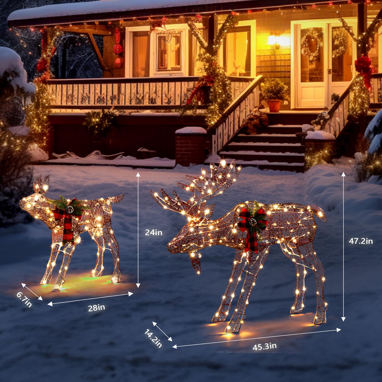 Snapklik.com : 2 Pieces Lighted Moose Family Christmas Decor, Lighted ...