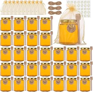 Amazon.com: SZUAH 6 oz Mini Honey Jars with Dipper 30 Pack, Glass Hexagon Honey Jar for Wedding ...
