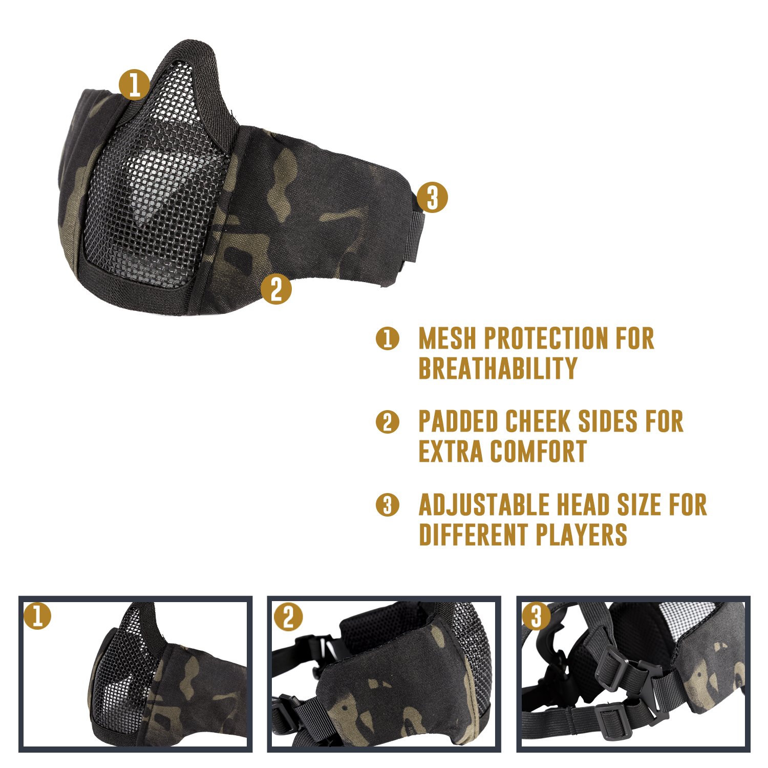 Snapklik.com : OneTigris Small Tactical Mask 4.5" Foldable Half Face ...