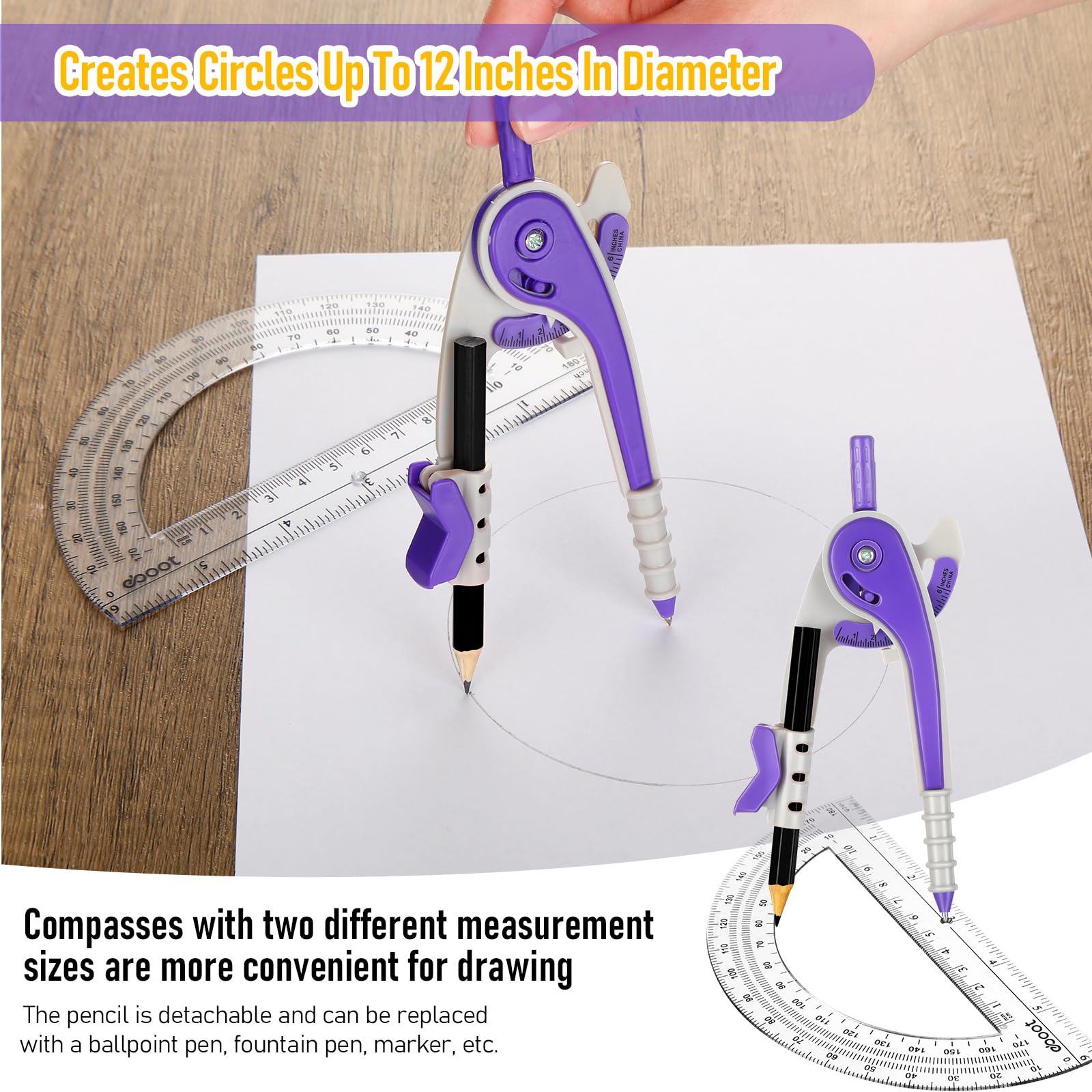 Snapklik.com : EBOOT Student Geometry Math Set, Drawing Compass And 6 Inch Clear Swing Arm ...