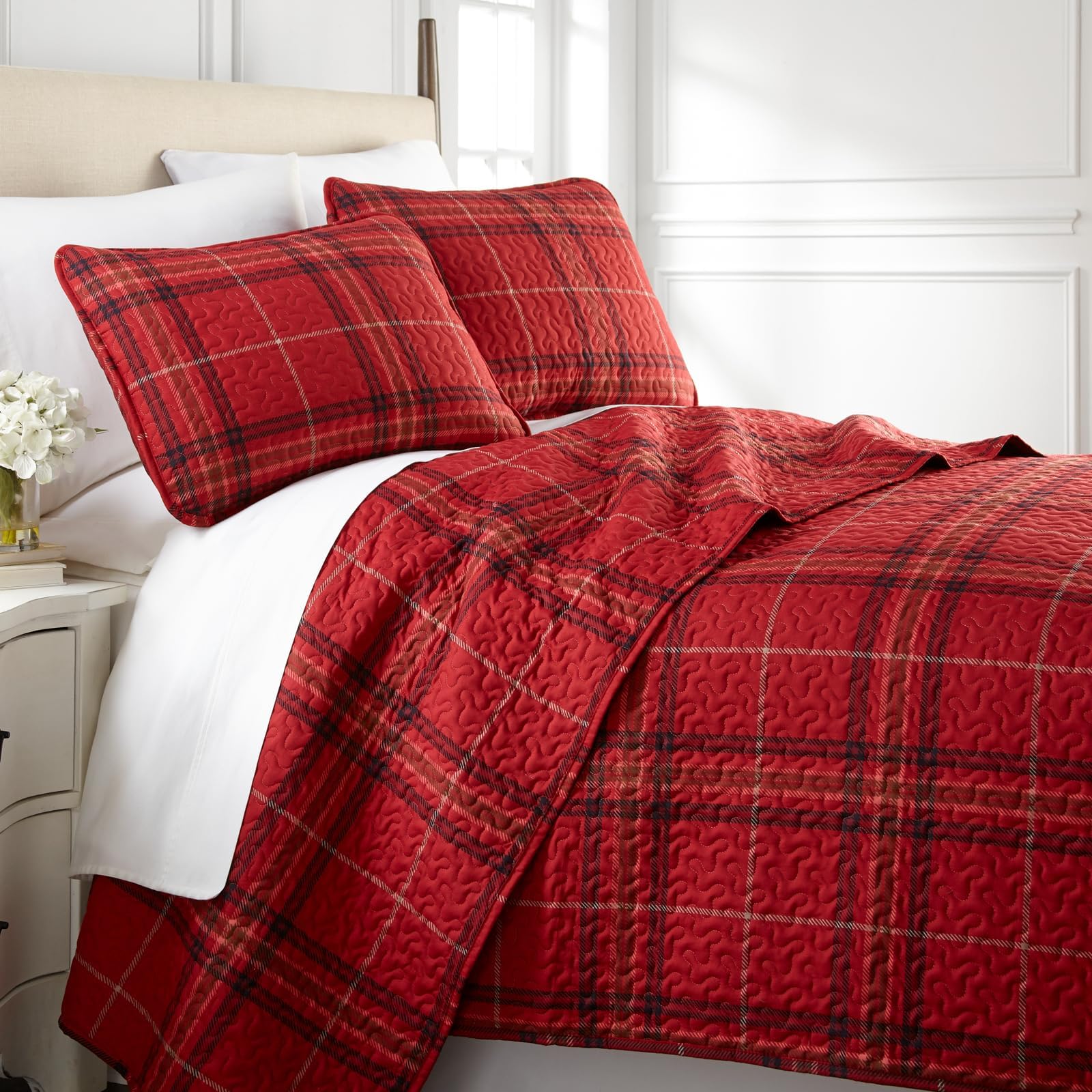 Amazon.com: EDINBURGH FULL RED TARTAN PLAID REVERSIBLE COTTON DUVET SET ...