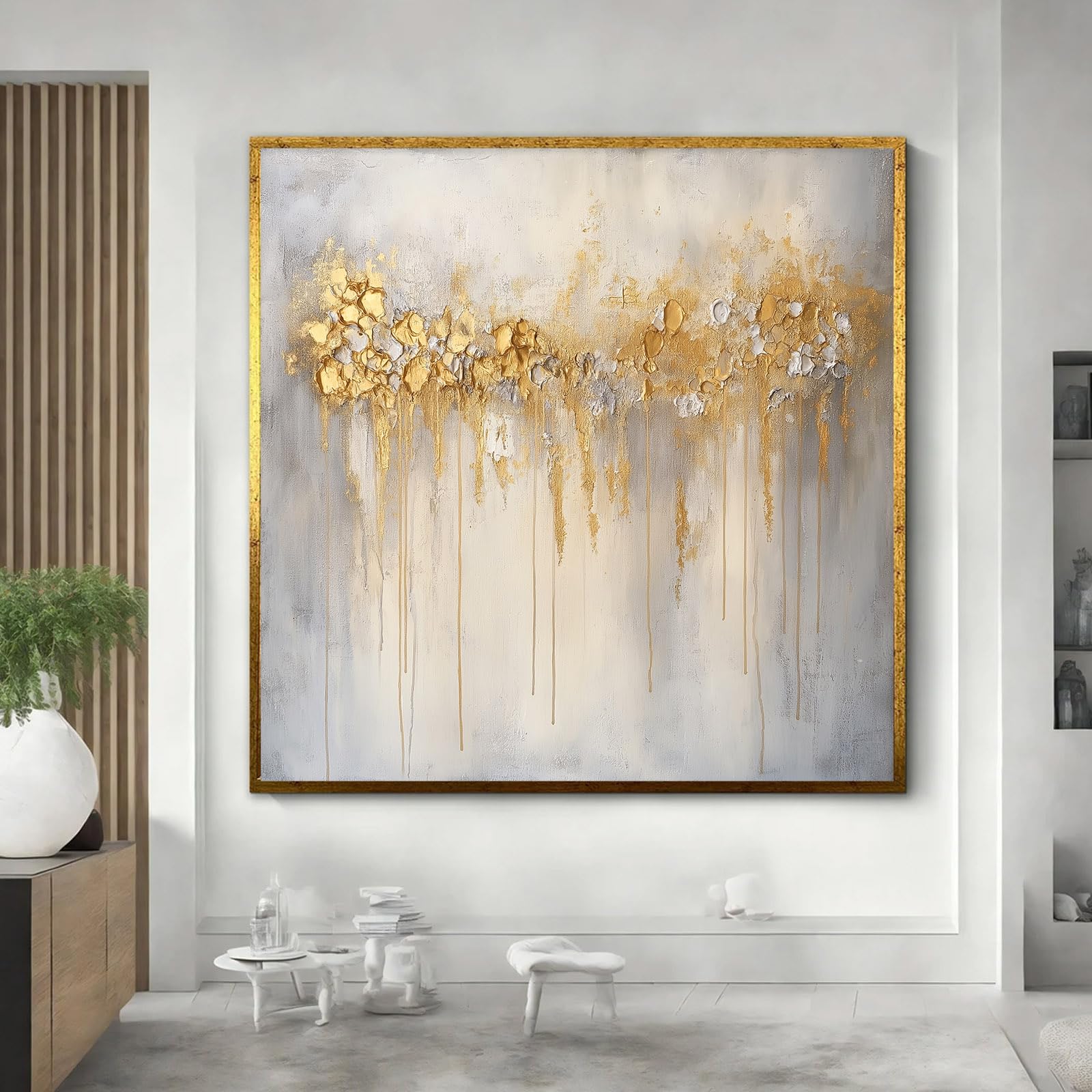 Amazon.com: Grey and Gold Canvas Wall Art Abstract Gold Painting Gold Foil Artwork Modern ...