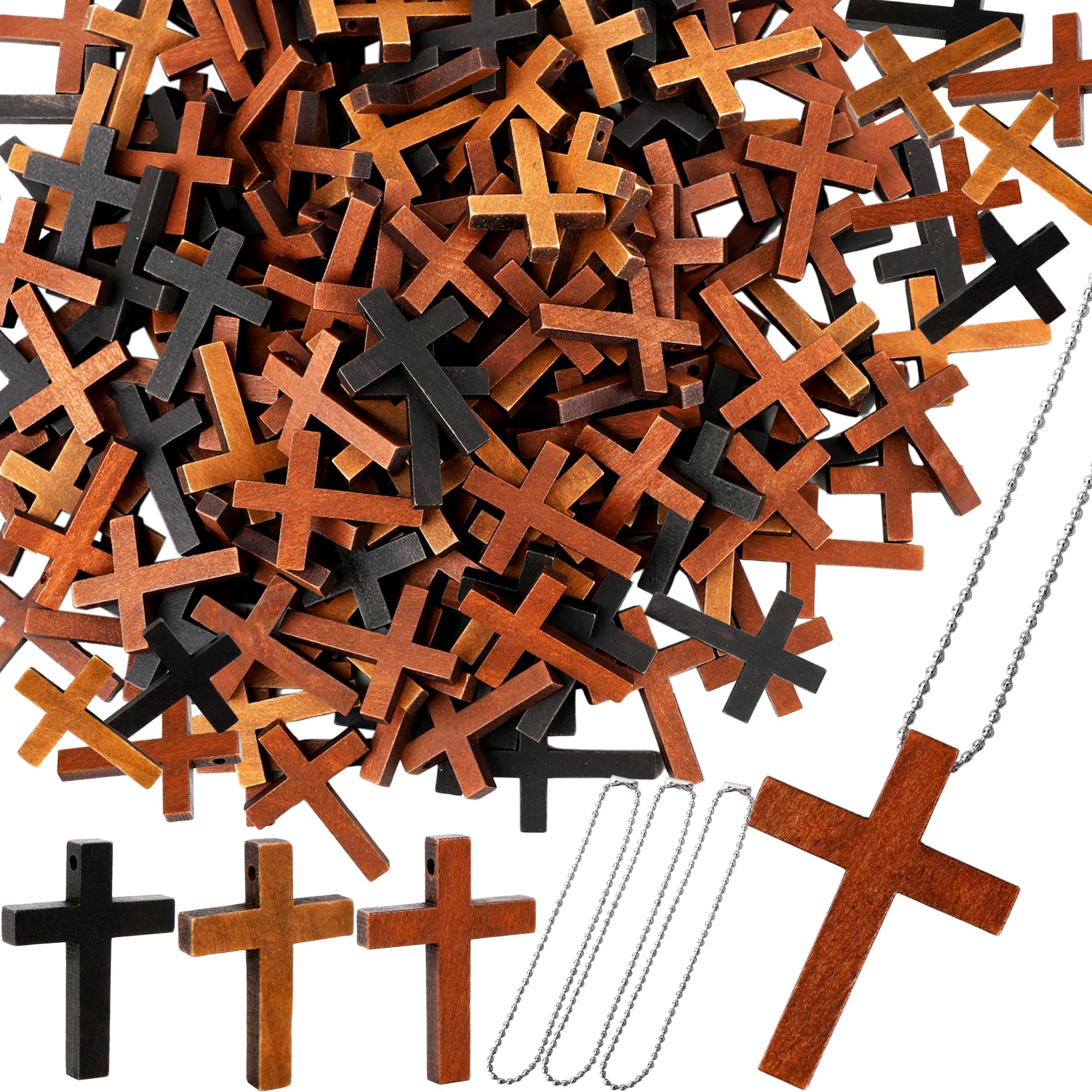 120 Pack Cross Keychains With Chains 60Pcs Wooden Crucifix Cross Bulk ...