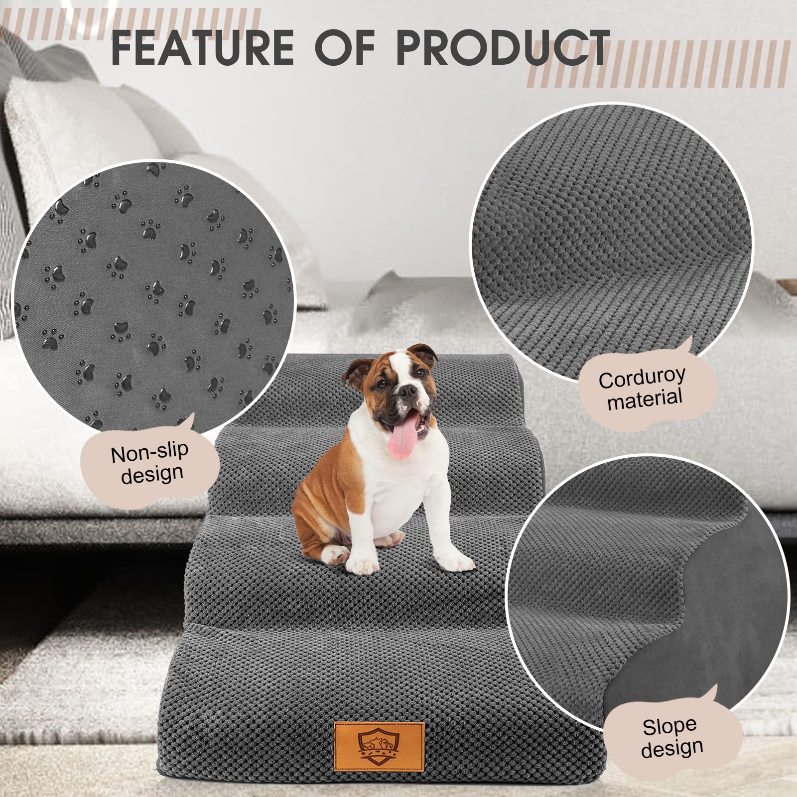 High Density Foam Dog Stairs,4 Tiers Non-Slip Pet Steps,20.4" Extra ...