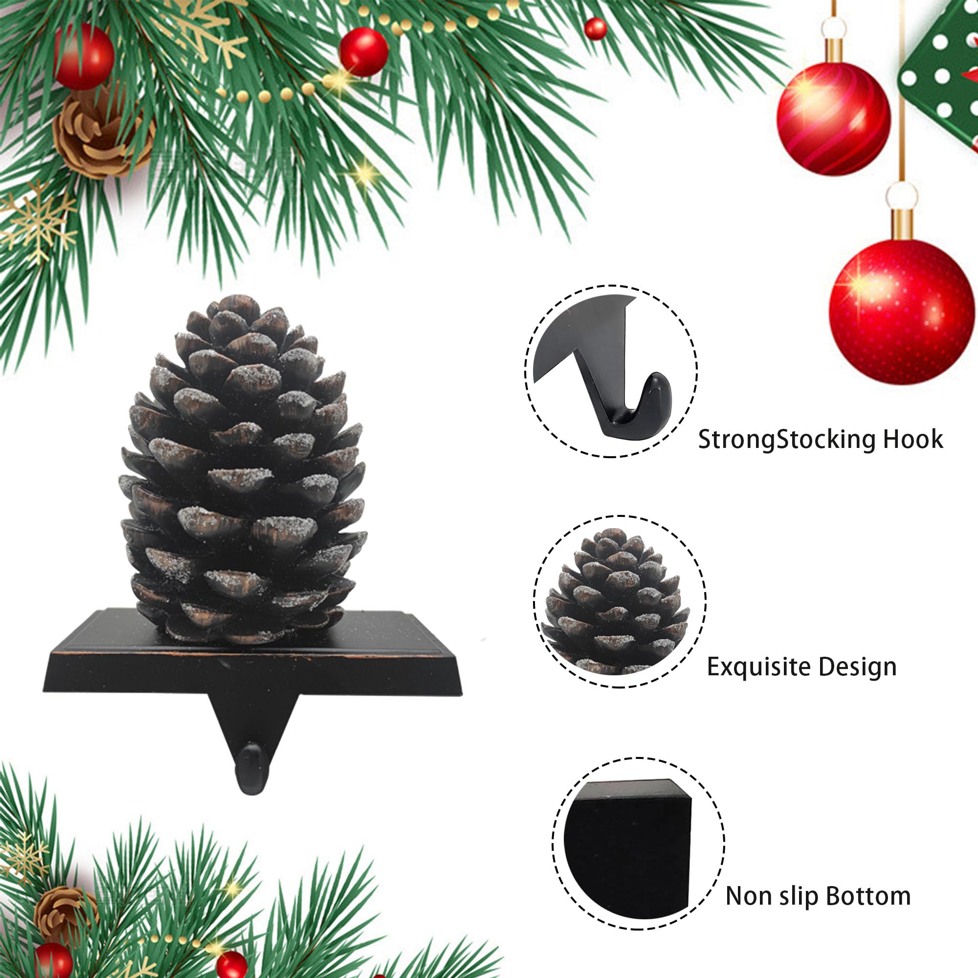 Cast Iron Stocking Hangers For Mantel 2-Piece Pine Cone Christmas ...