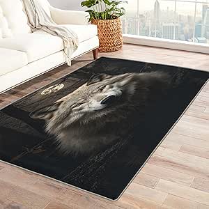 Amazon.com: Wolf Full Moon Rug, 4x6 Rug, Washable Rugs for Living Room ...