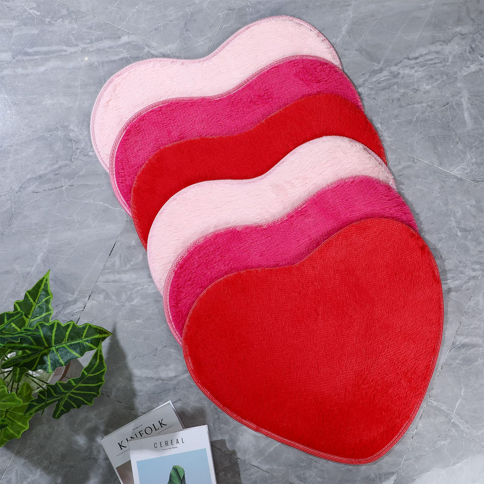 6 Pieces Valentine's Day Bathroom Rug Heart Shaped Fluffy Faux Area Rug ...