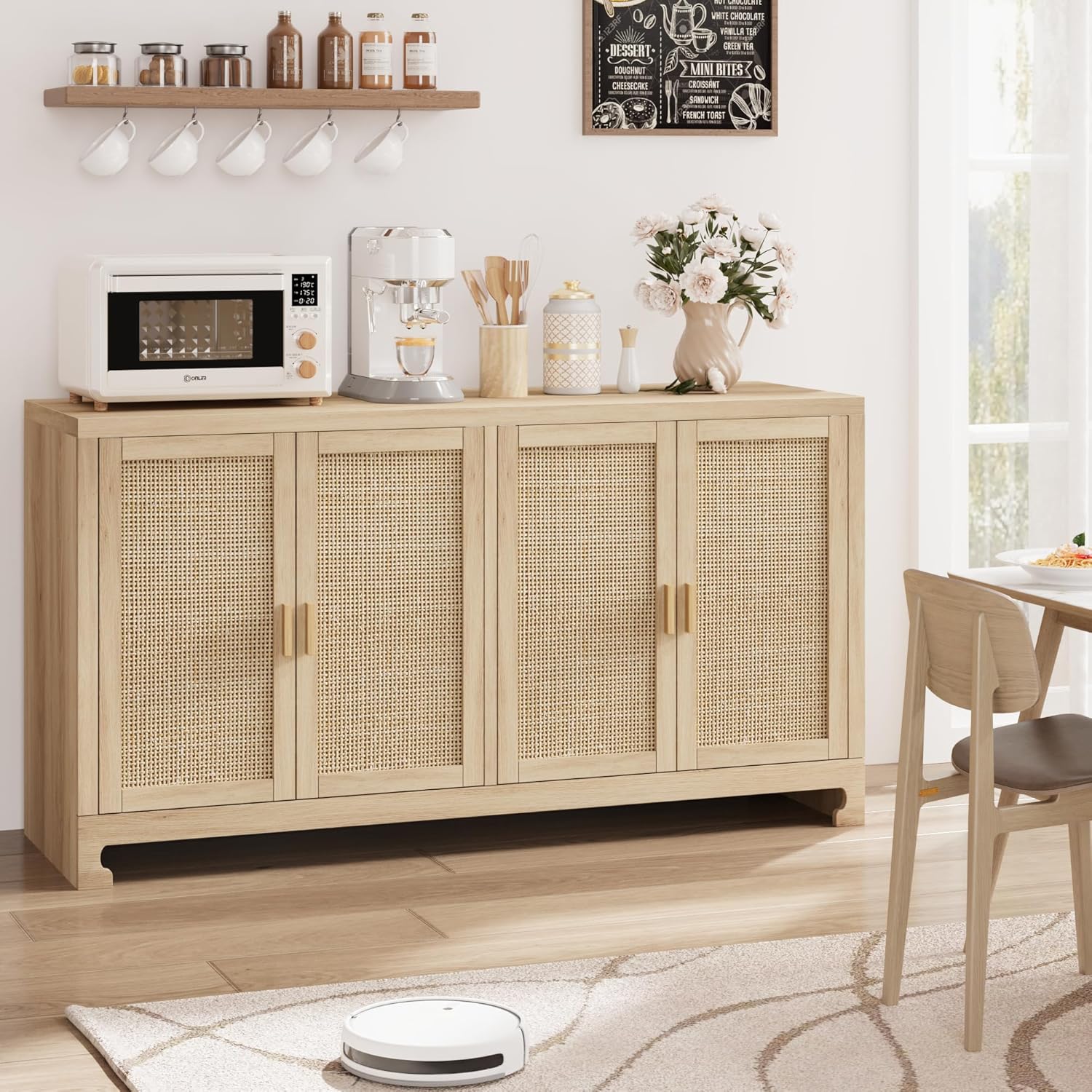Amazon.com - Buffet Cabinet,Rattan Accent Storage Cabinet with 4 Doors ...