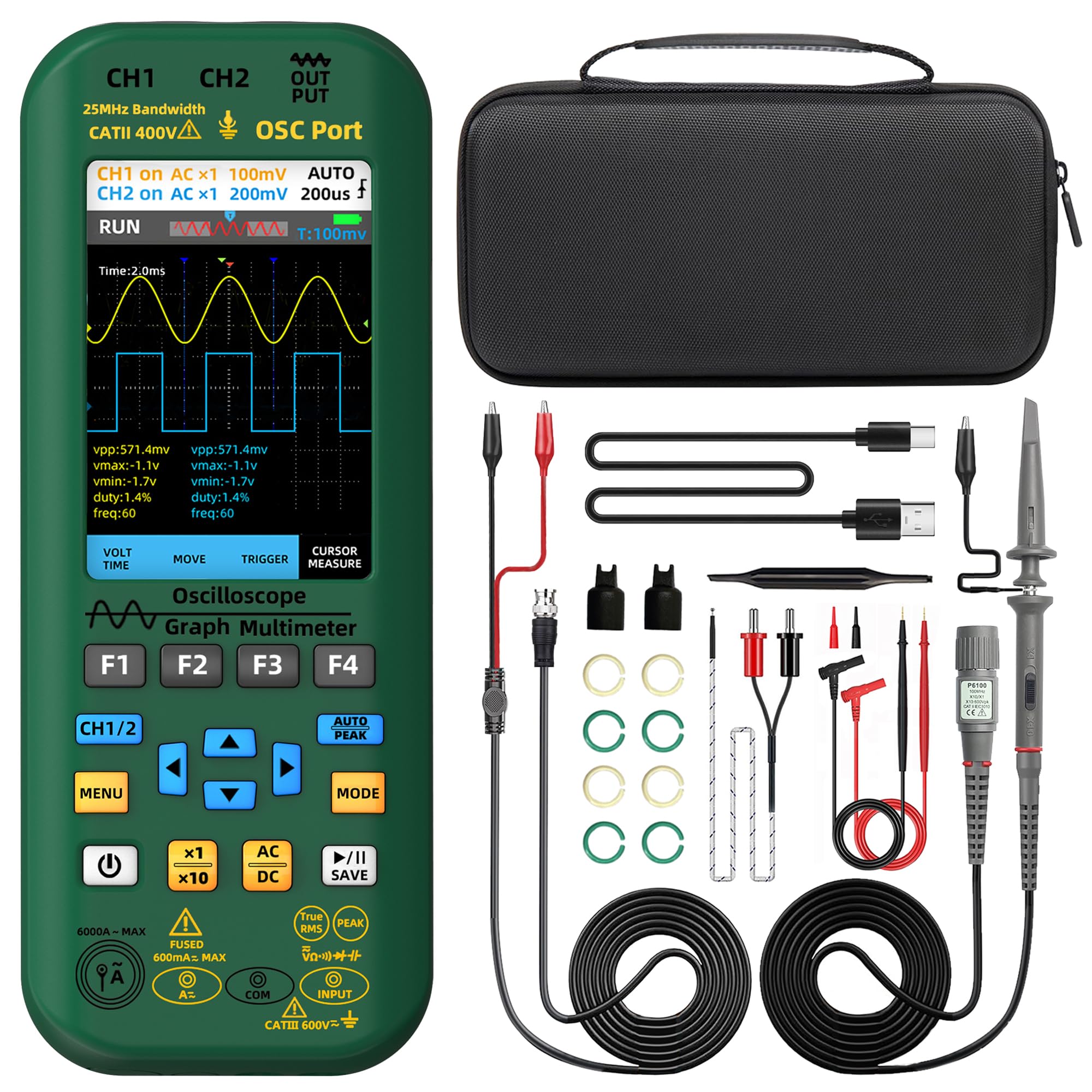 BSIDE O7 Handheld Automotive Oscilloscope 2 Channel with Multimeter ...