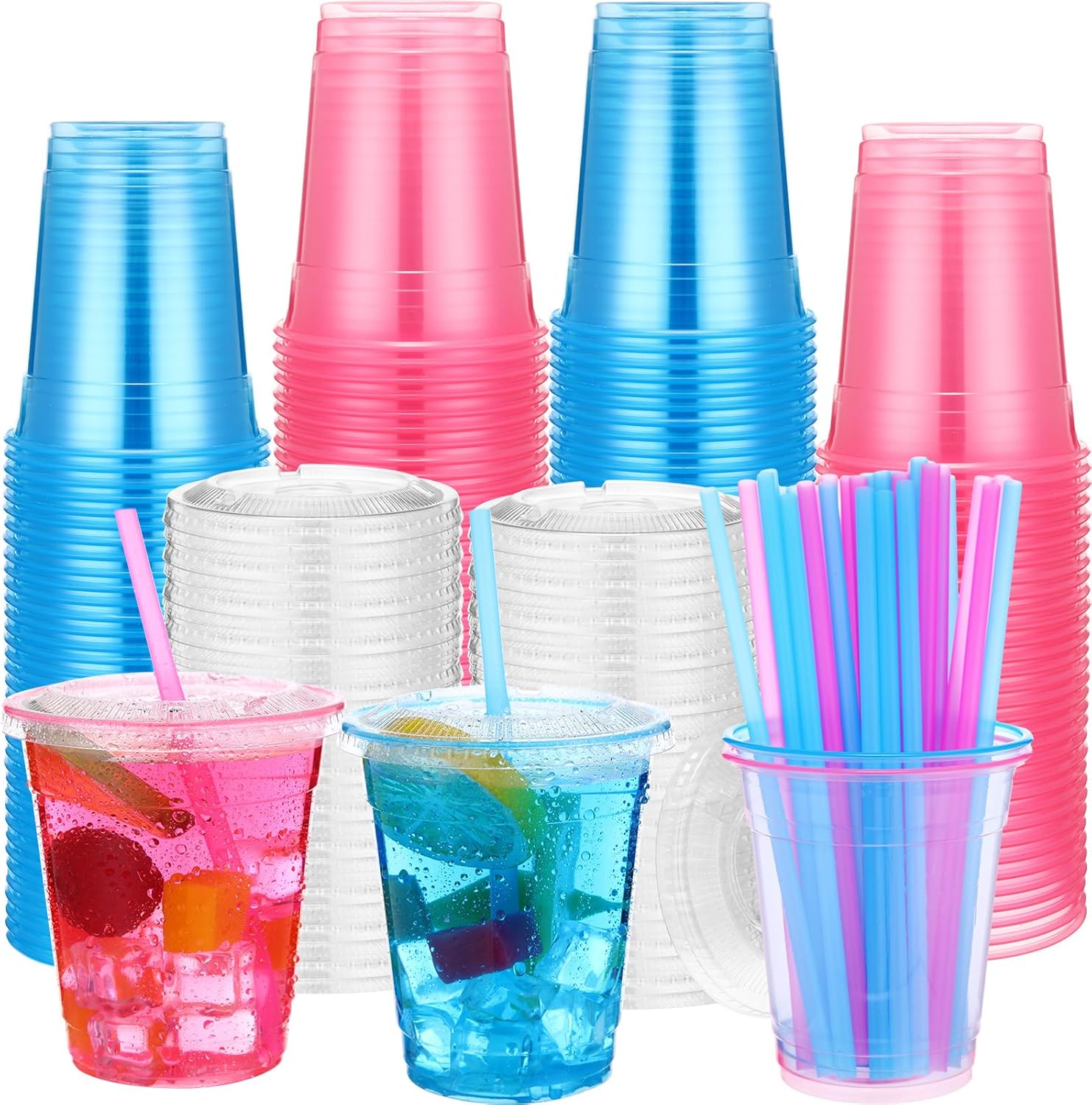 Amazon.com: Jingmore 100 Set 12 oz Plastic Neon Cups Glowing Party ...