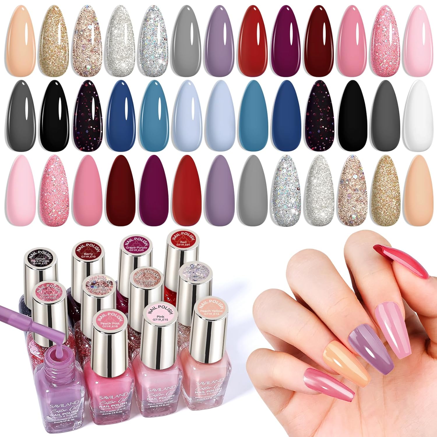 Amazon.com : SAVILAND Nail Polish Set: 20 Colors Quick-Dry Fingernail ...