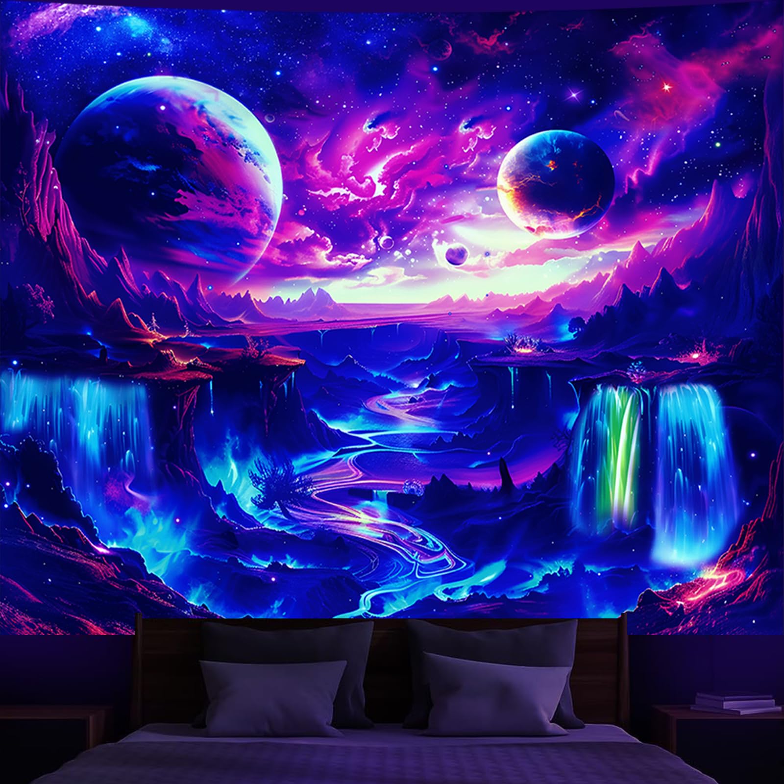 Amazon.com: Atrippy Blacklight Tapestry, UV Reactive Space Galaxy ...