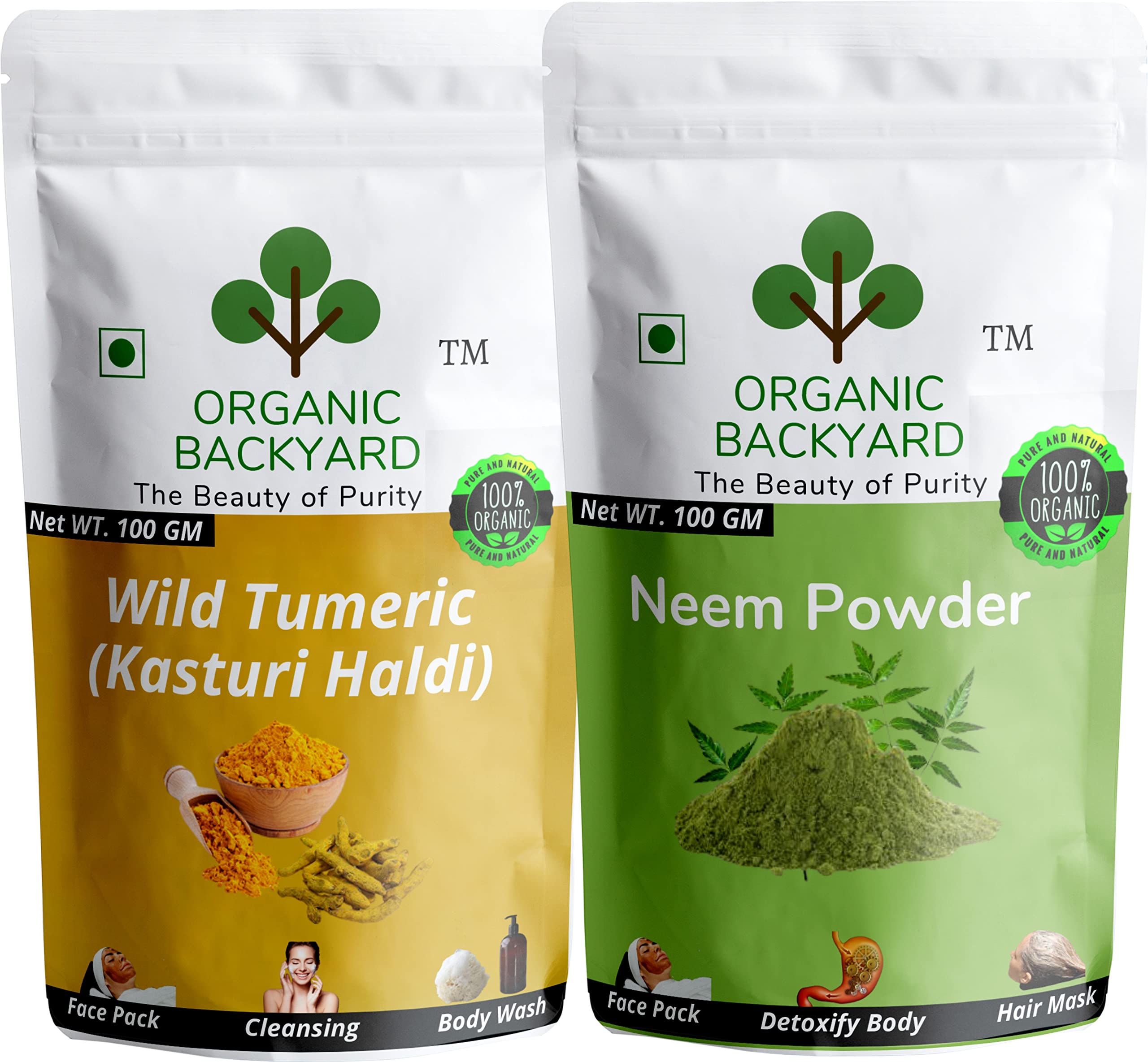 ORGANIC BACKYARD 100% Natural Wild Turmeric and Neem Powder Combo 100gm ...
